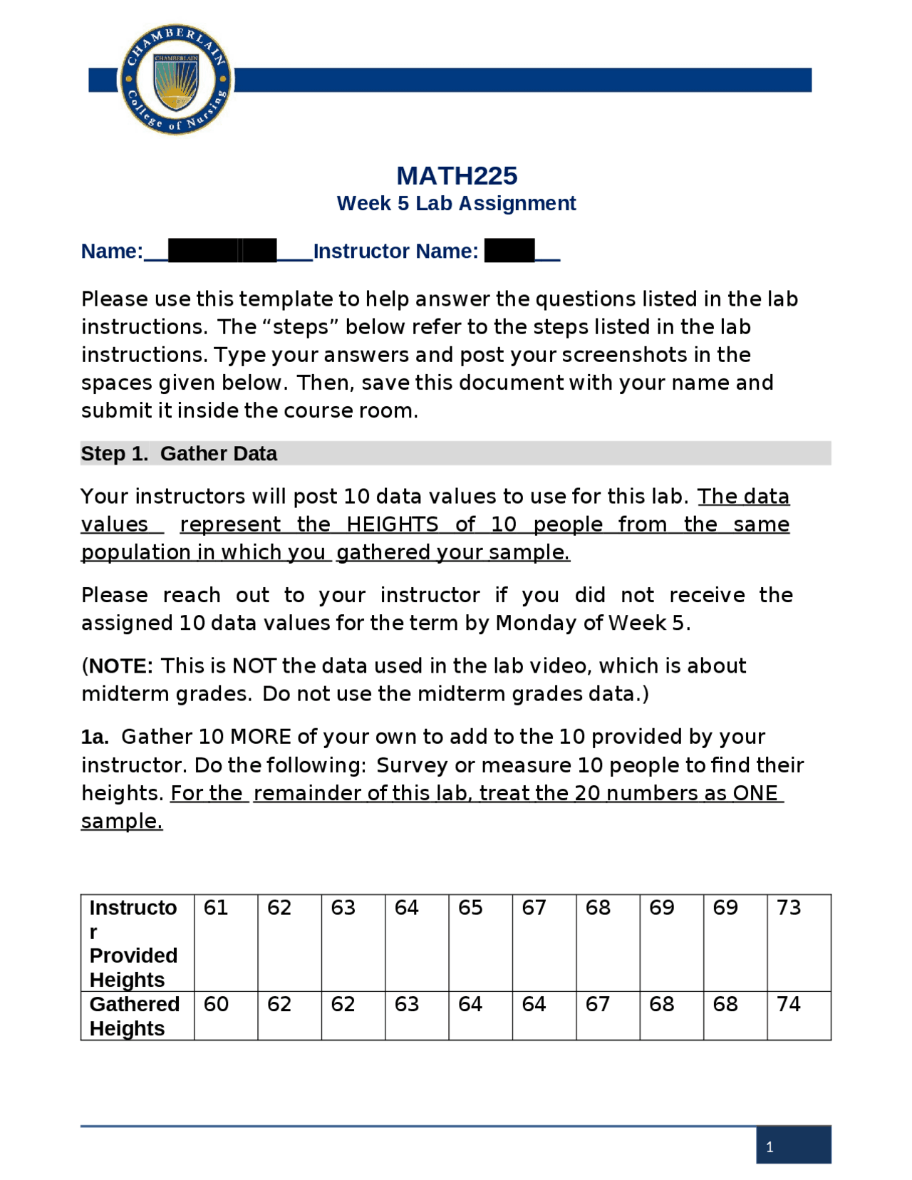 MATH225 Week 5 Lab Assignment: Data Analysis and Empirical Rule | Assignments Mathematics | Docsity
