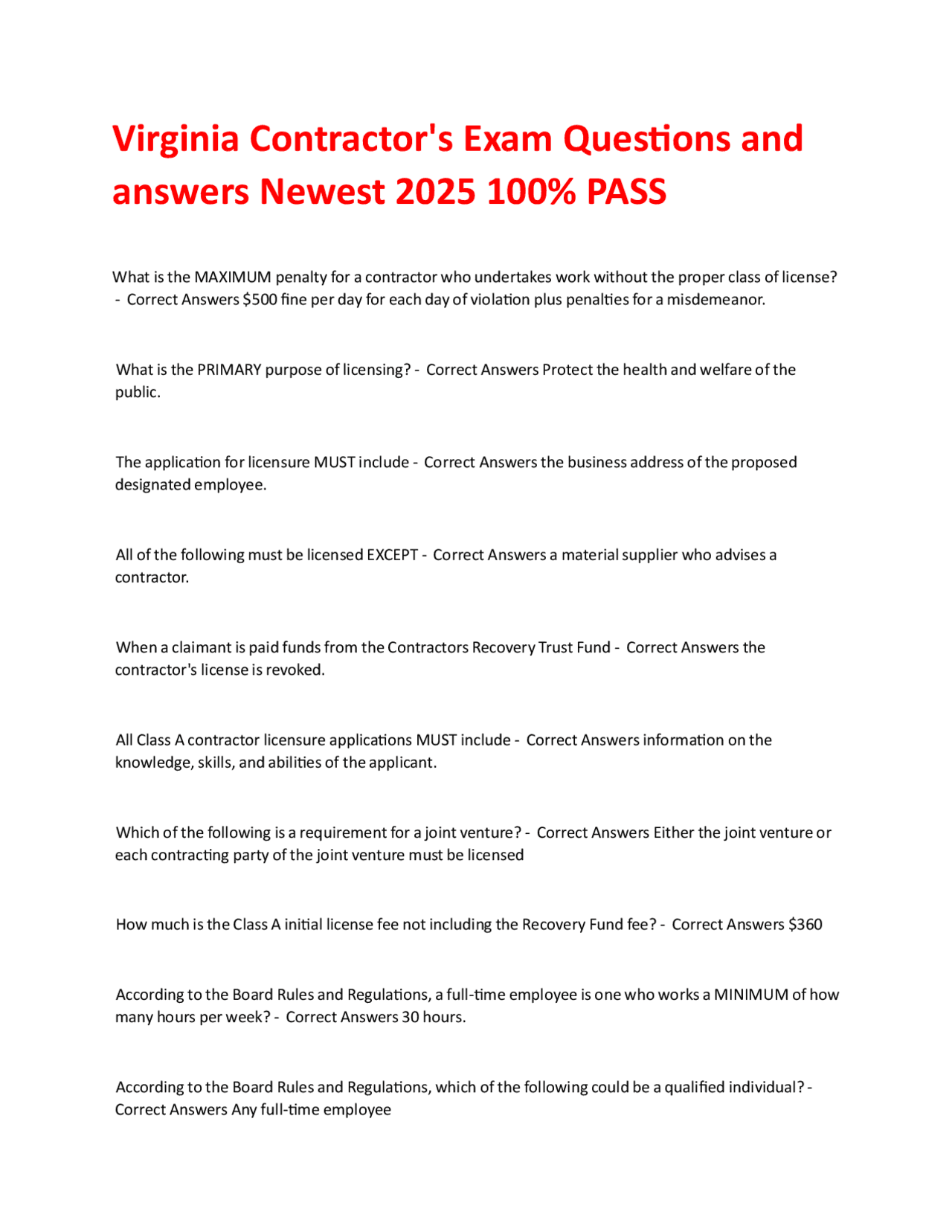 Virginia Contractor's Exam Questions and Answers: A Guide to Licensing ...