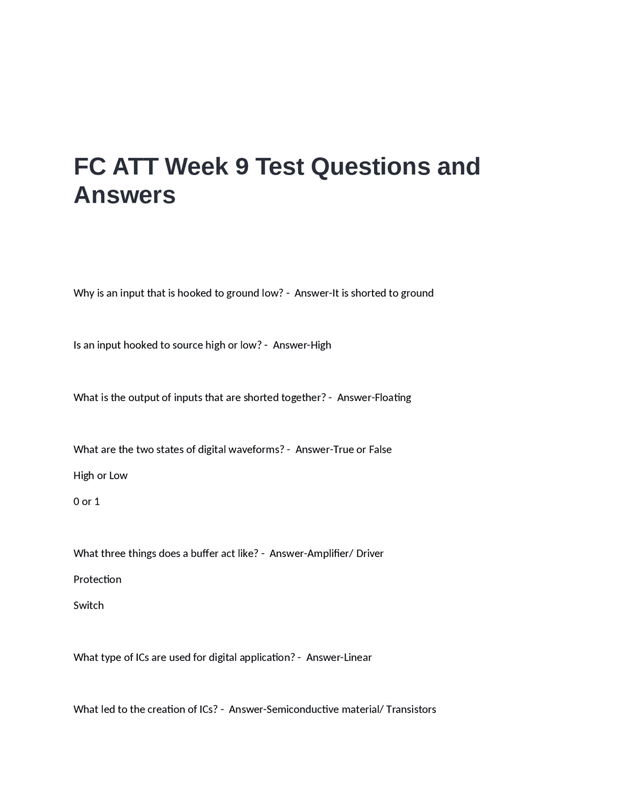 Digital Electronics: Test Questions and Answers - Week 9 | Exams ...