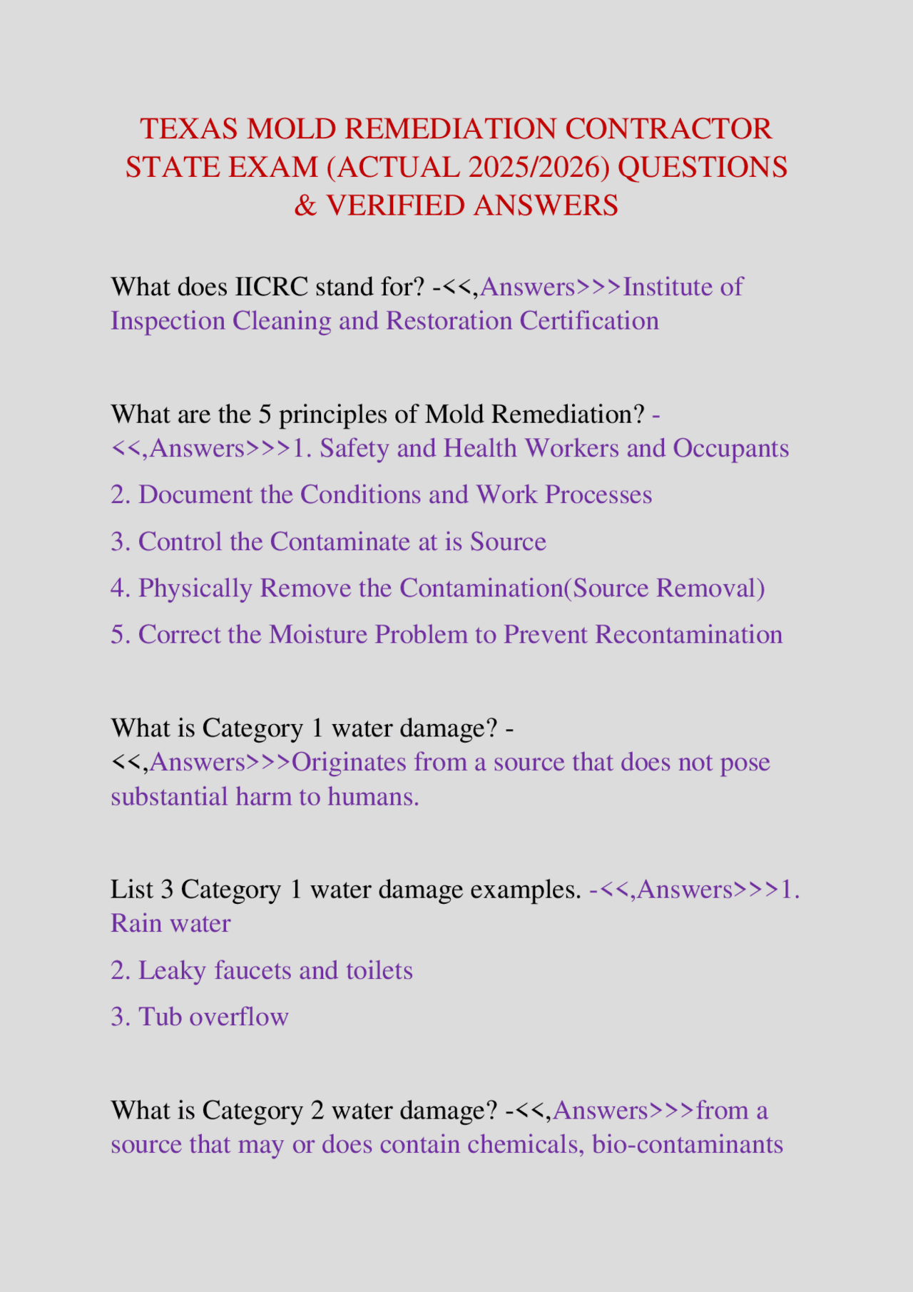 Texas Mold Remediation Contractor State Exam Questions and Answers ...