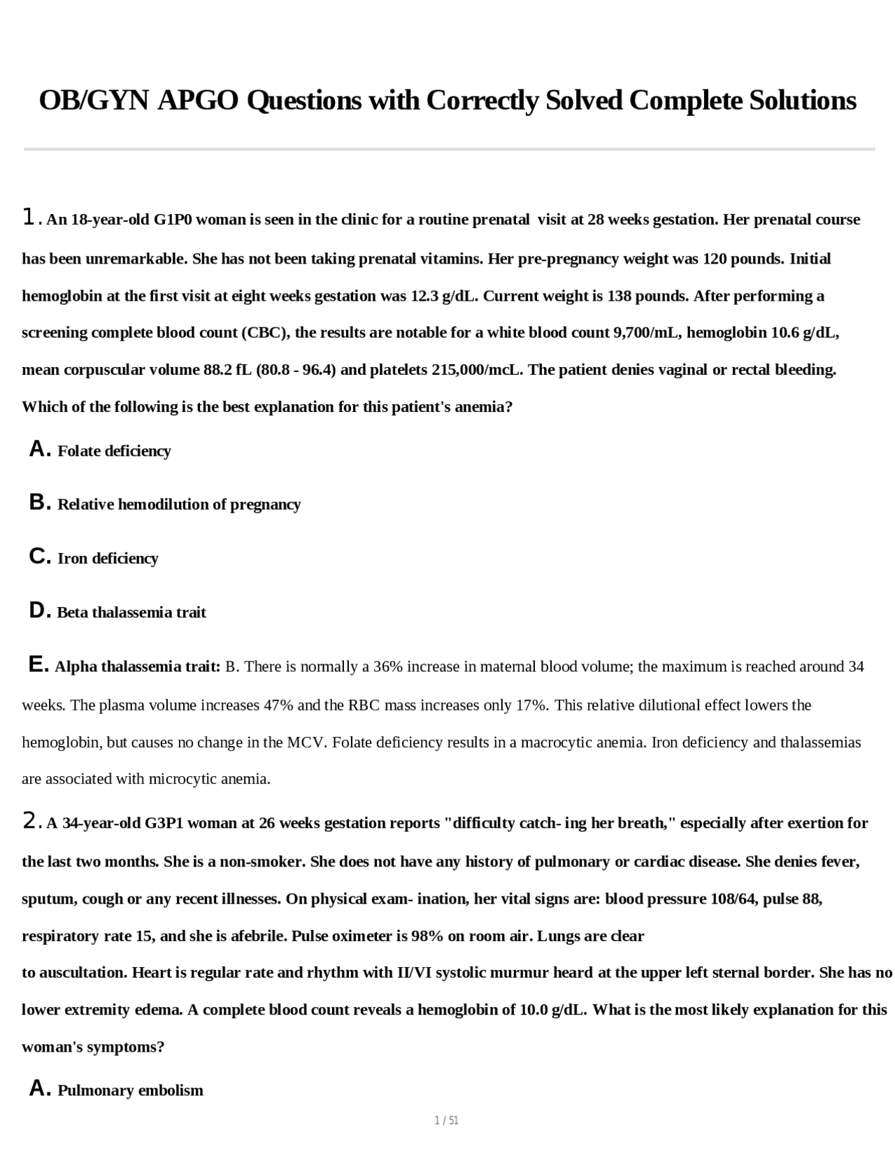 OB/GYN APGO Questions with Correctly Solved Complete Solutions | Exams ...