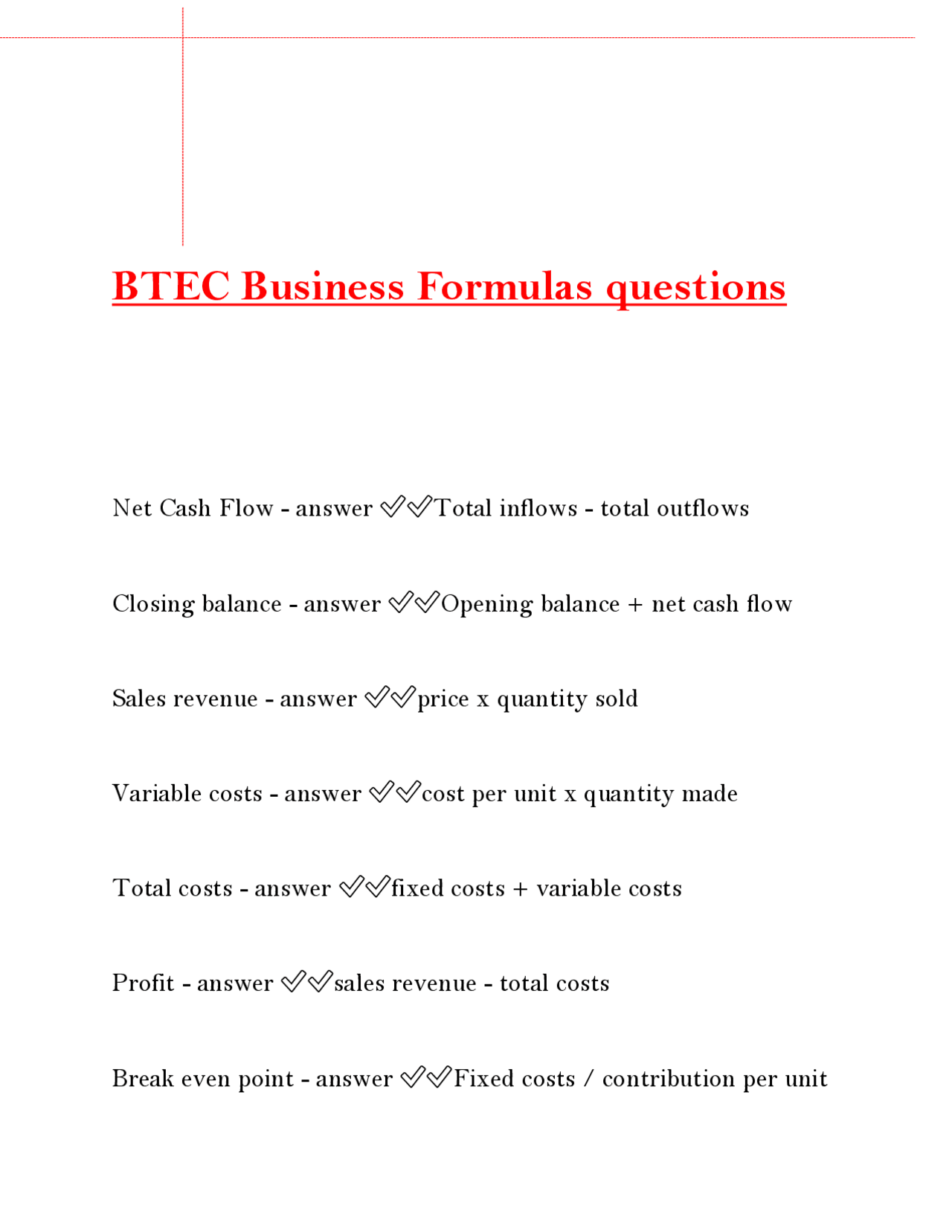 BTEC Business Formulas: Key Concepts and Calculations | Exams Nursing ...