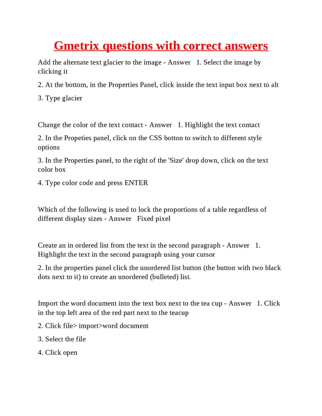 Gmetrix questions with correct answers | Exams Entrepreneurship | Docsity