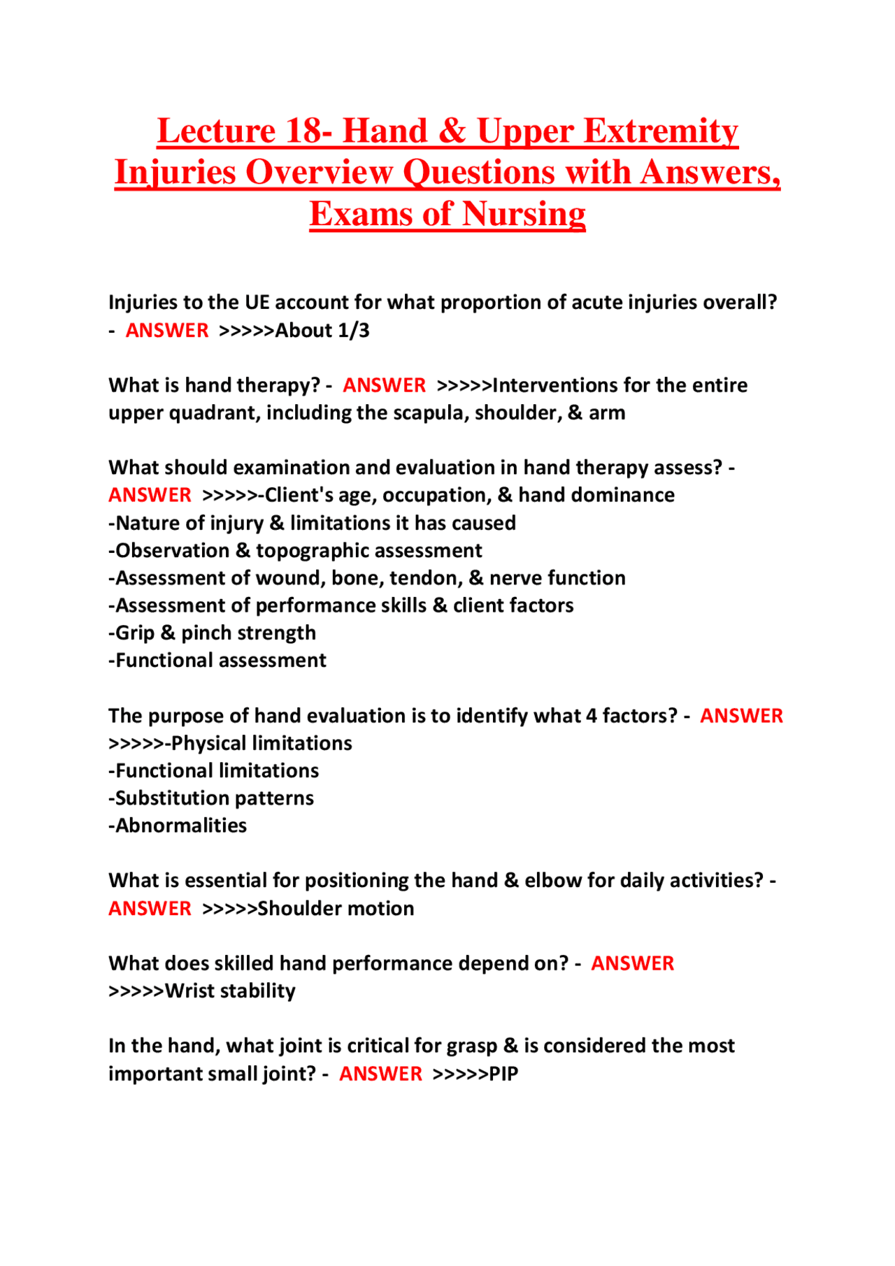 Hand & Upper Extremity Injuries: Overview Questions and Answers for ...