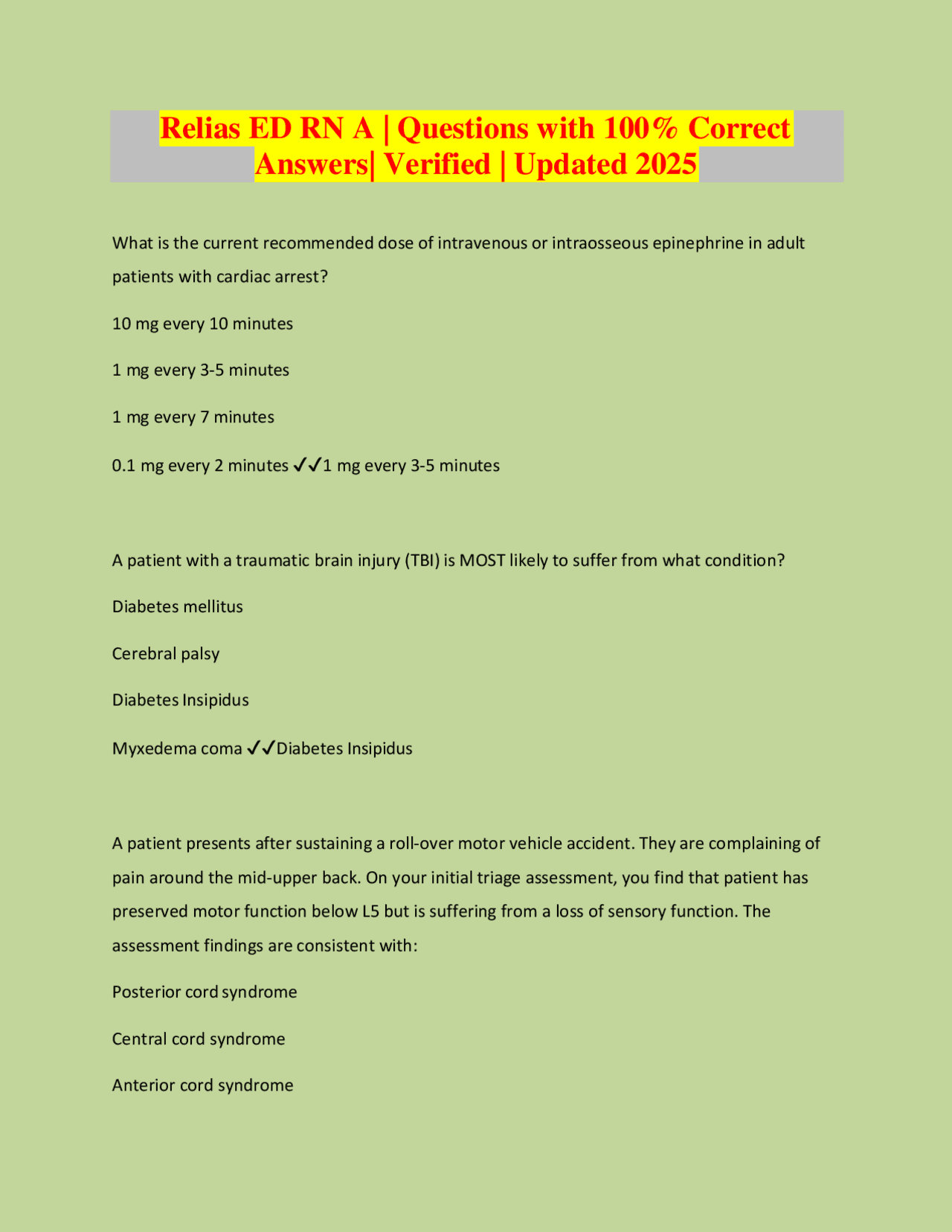 Emergency Department Nursing: Practice Questions and Answers | Exams ...