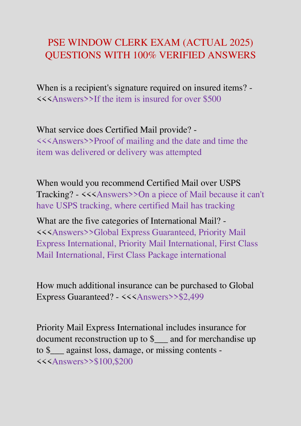 PSE Window Clerk Exam (Actual 2025) Questions with 100% Verified ...