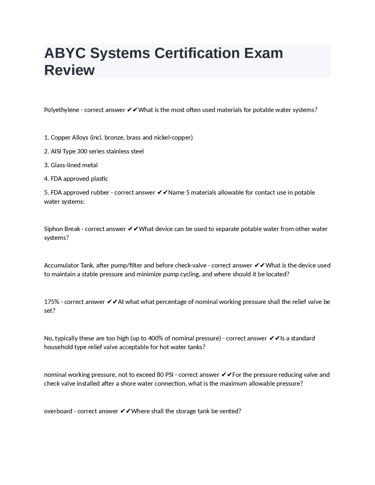 ABYC Certification Exam Review: Water, Sewage, & Fuel Systems | Exams ...