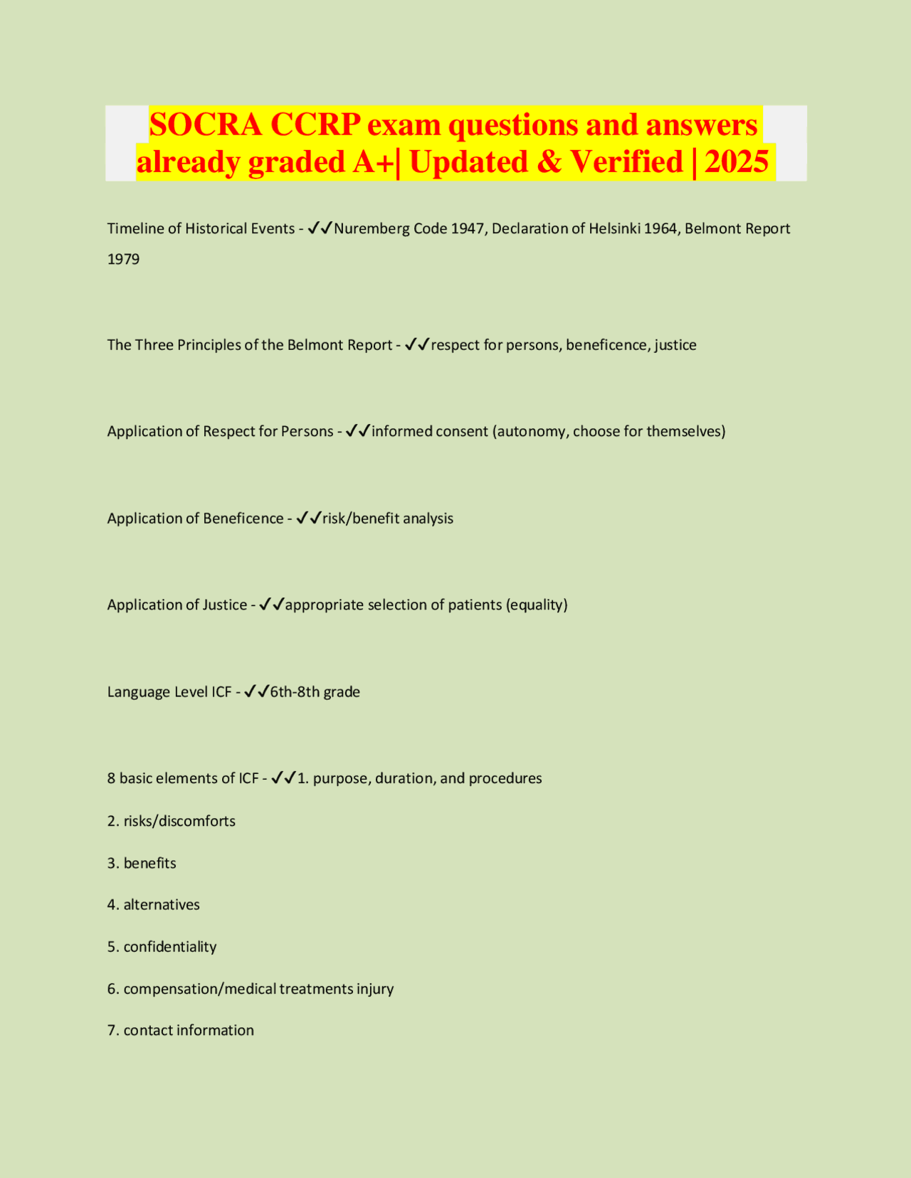 SOCRA CCRP exam questions and answers already graded A+| Updated ...