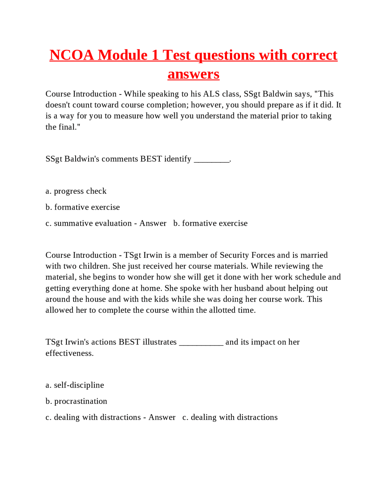 NCOA Module 1 Test questions with correct answers | Exams Advanced ... NCOA Module 1 Test questions with correct answers | Exams Advanced ...