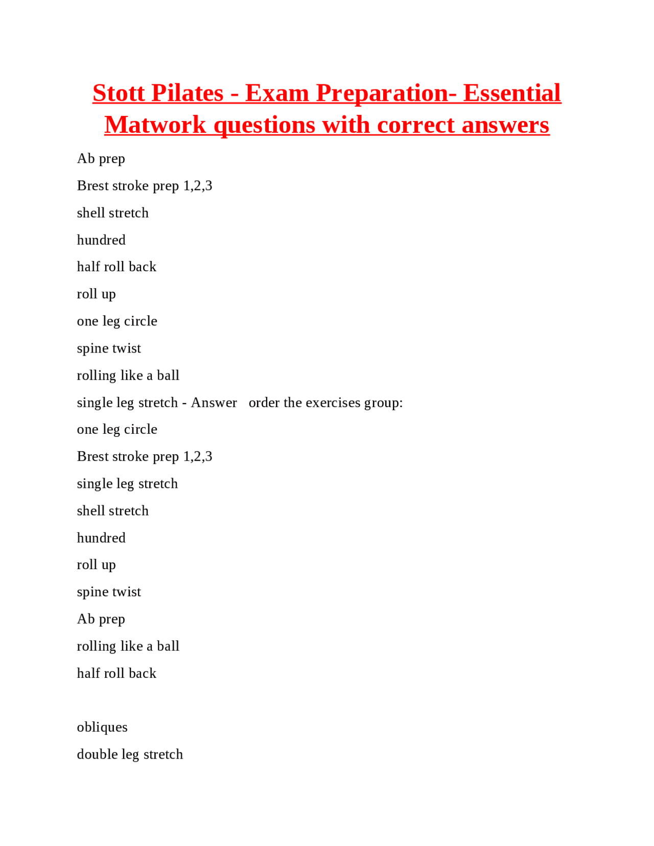 Stott Pilates Exam Preparation: Essential Matwork Exercises and ...