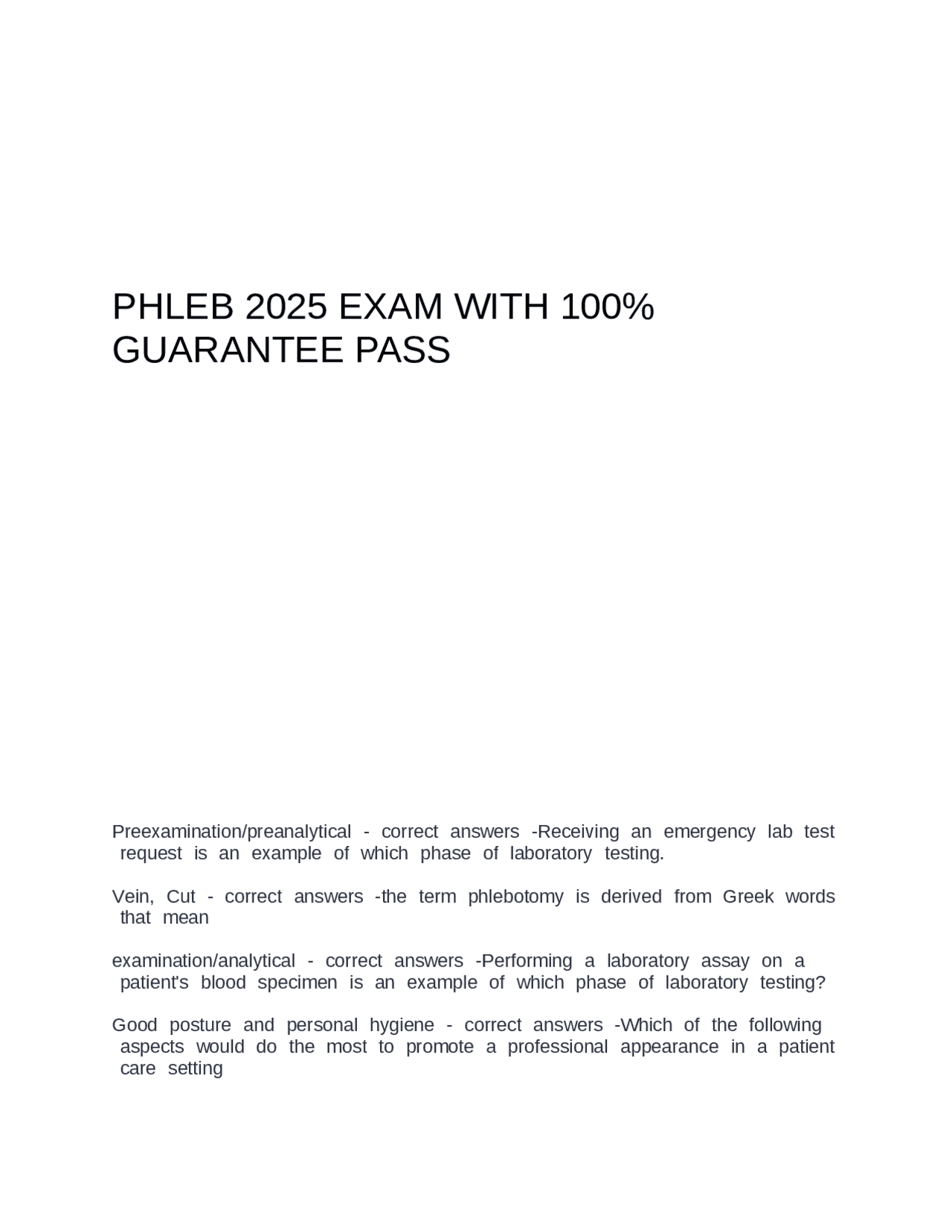PHLEB 2025 Exam: Multiple Choice Questions for Phlebotomy Practice ...