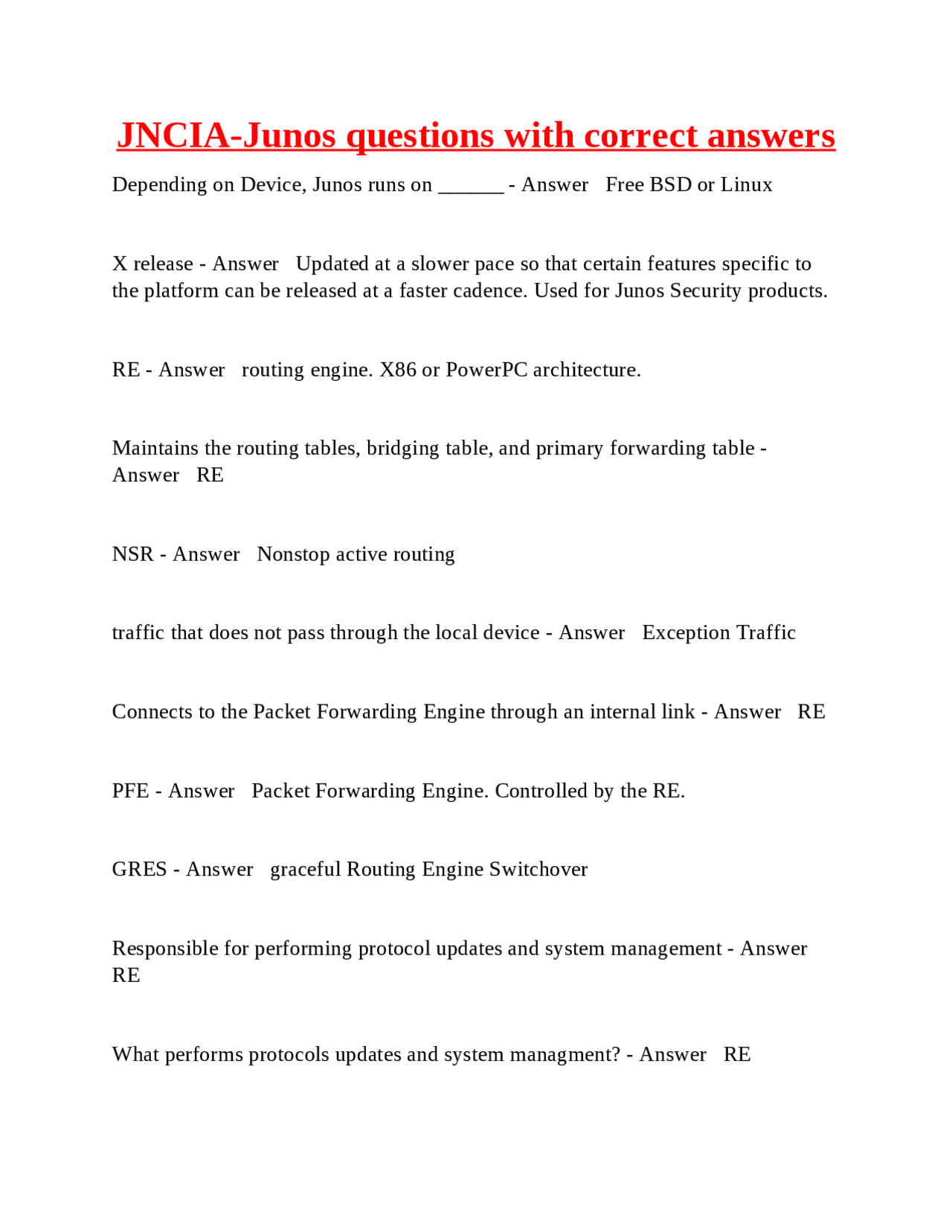 JNCIA-Junos Exam Preparation: Questions and Answers | Exams Computer ...