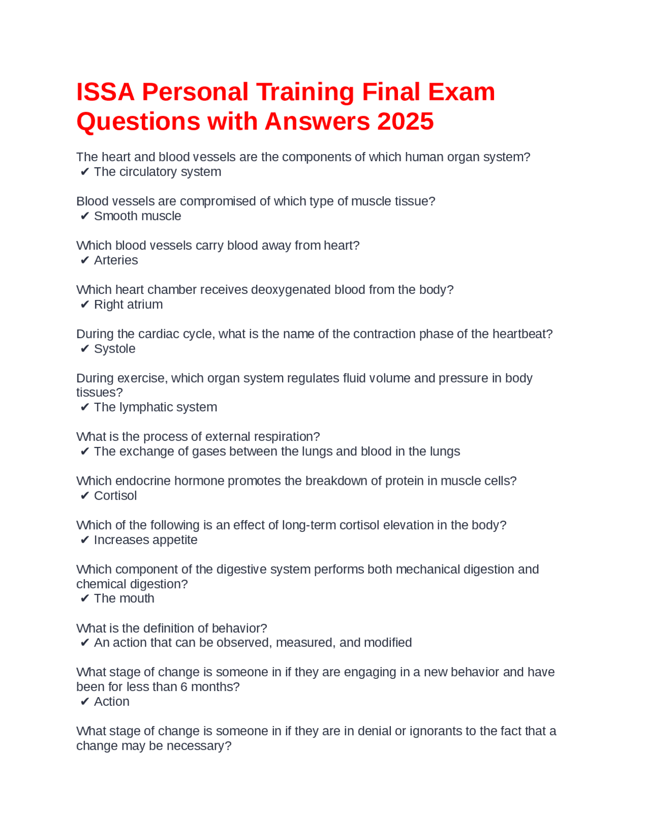 ISSA Personal Training Final Exam Questions with Answers 2025 | Exams ...