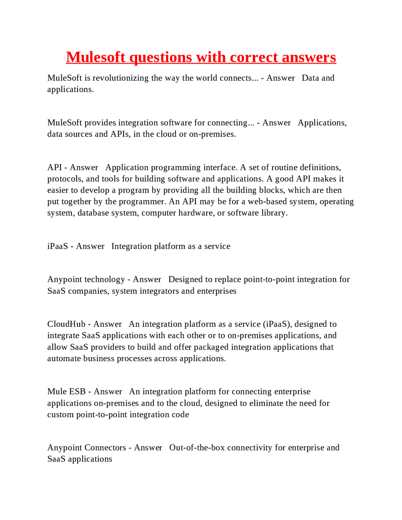 MuleSoft Fundamentals: Questions and Answers | Exams Software Development | Docsity