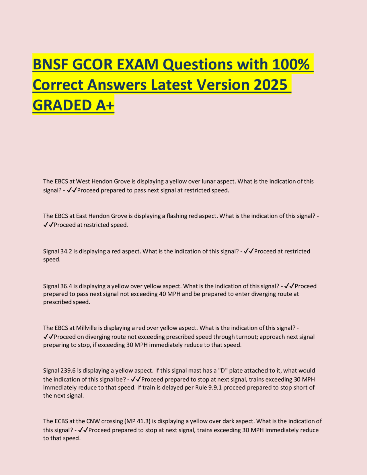 BNSF GCOR EXAM Questions with 100% Correct Answers Latest Version 2025 ...