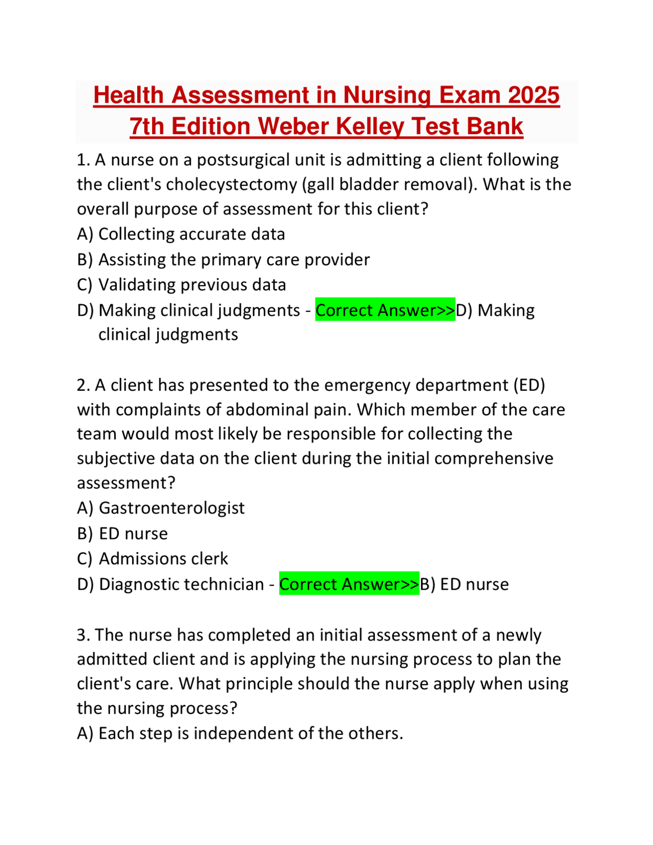 Health Assessment in Nursing Exam 2025 7th Edition Weber Kelley Test ...