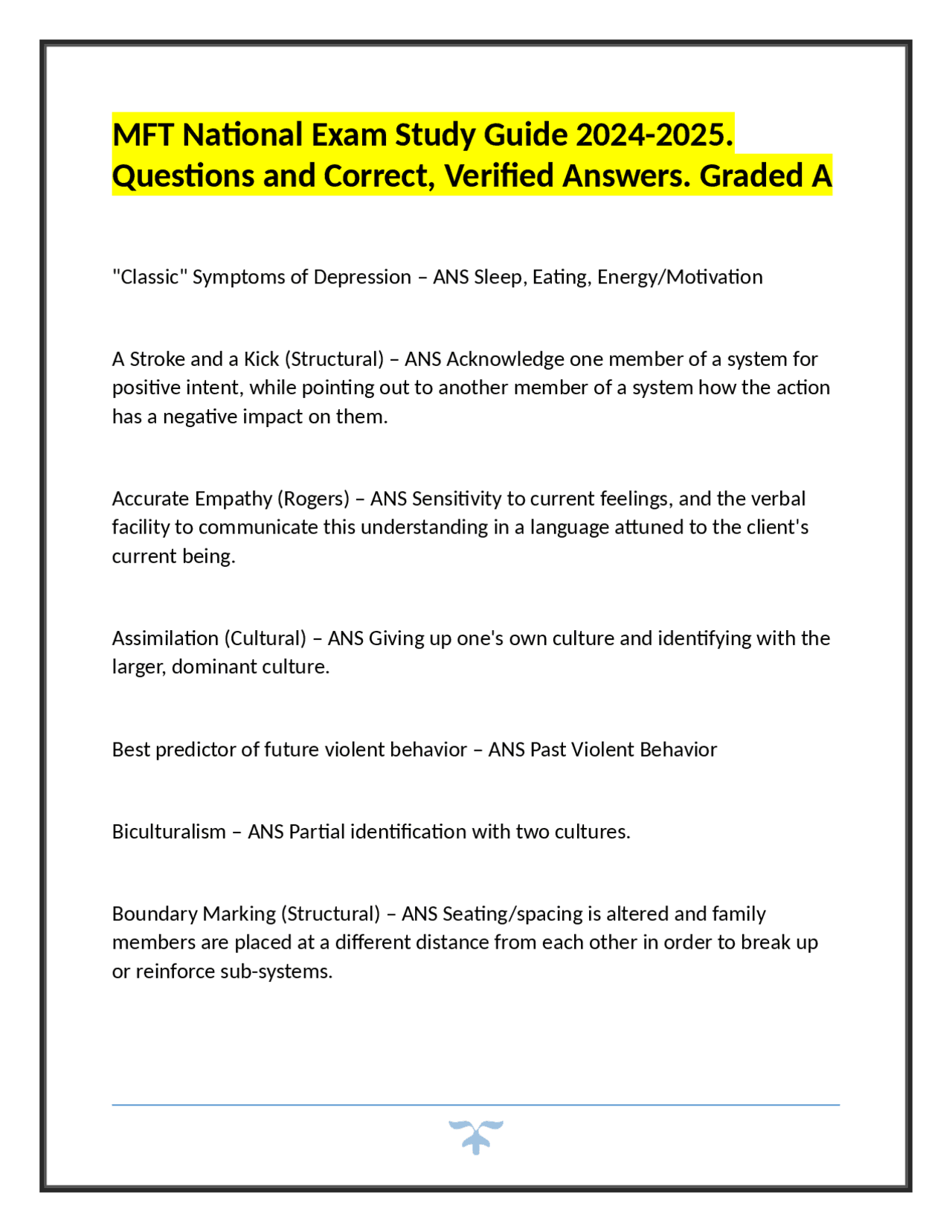 MFT National Exam Study Guide 2024-2025. Questions and Correct ...