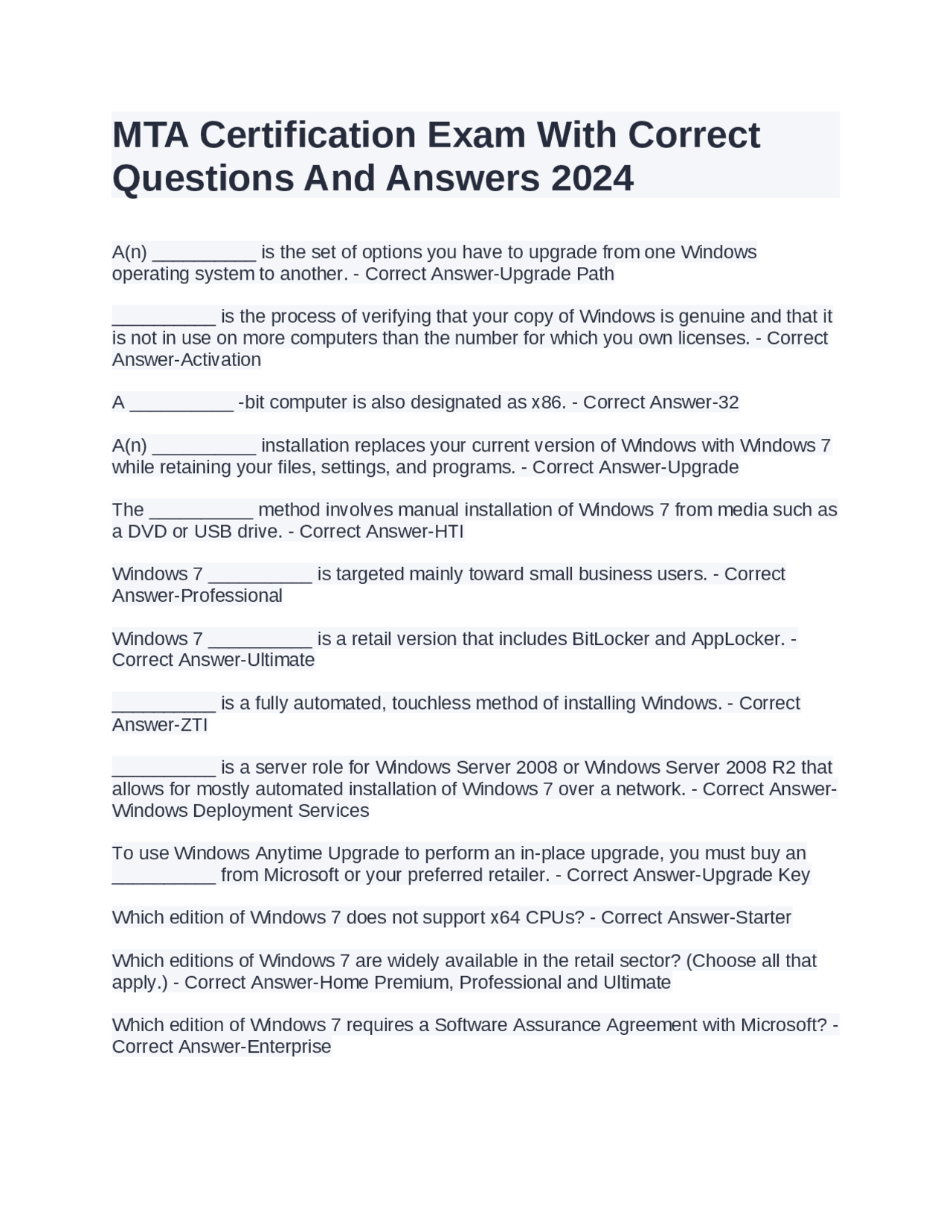MTA Certification Exam Questions and Answers 2024: Windows 7 ...