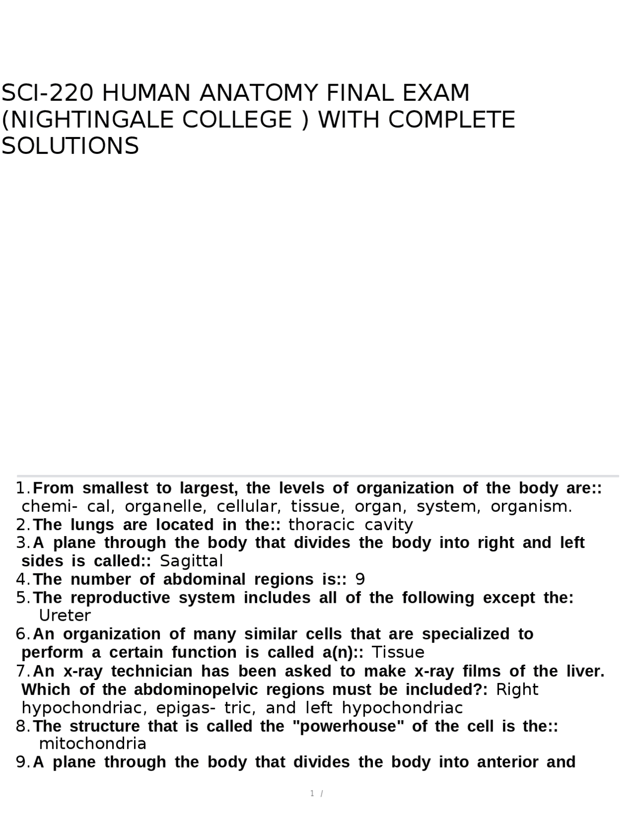 SCI-220 Human Anatomy Final exam (Nightingale College ).docx | Exams ...