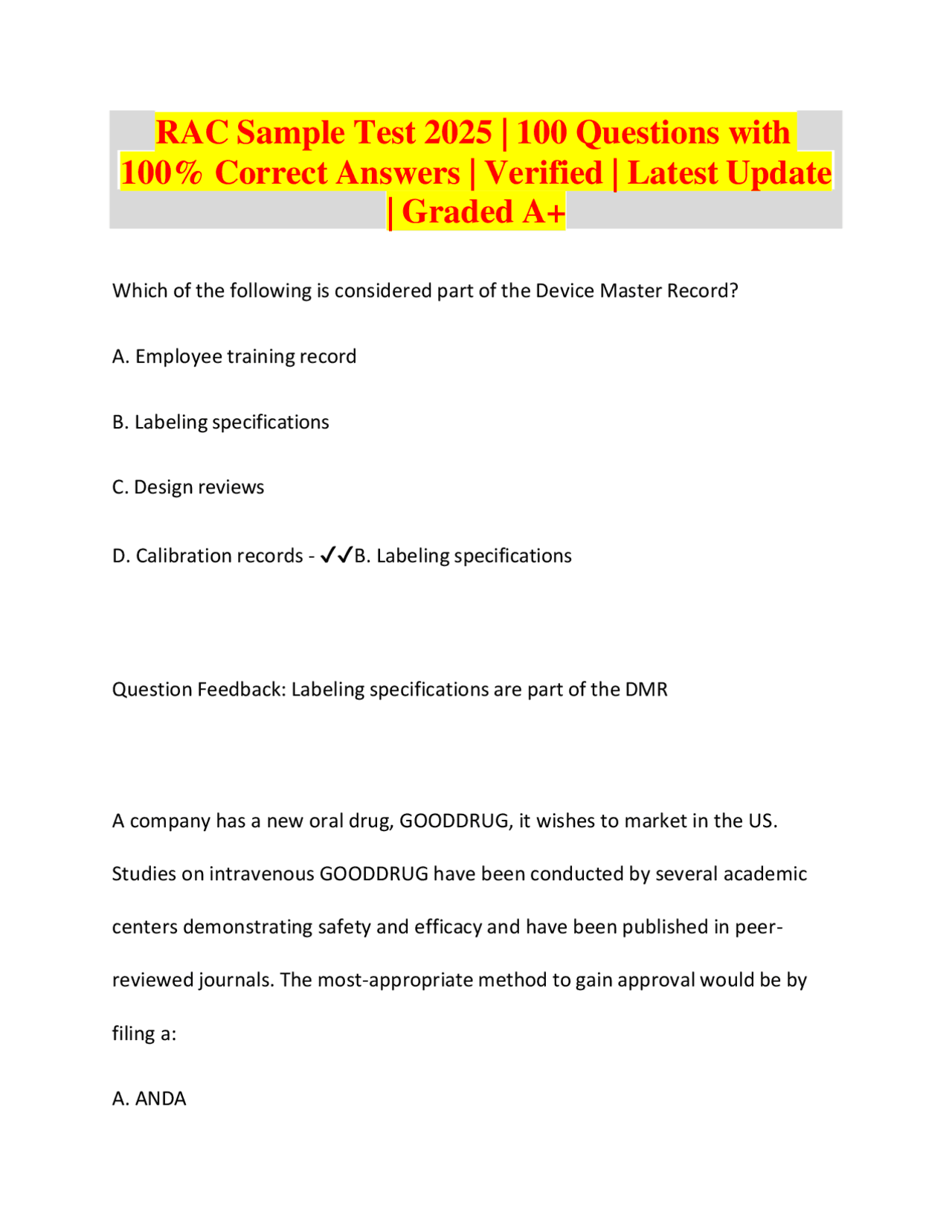 RAC Sample Test 2025 | 100 Questions with RAC Sample Test 2025 | 100 ...