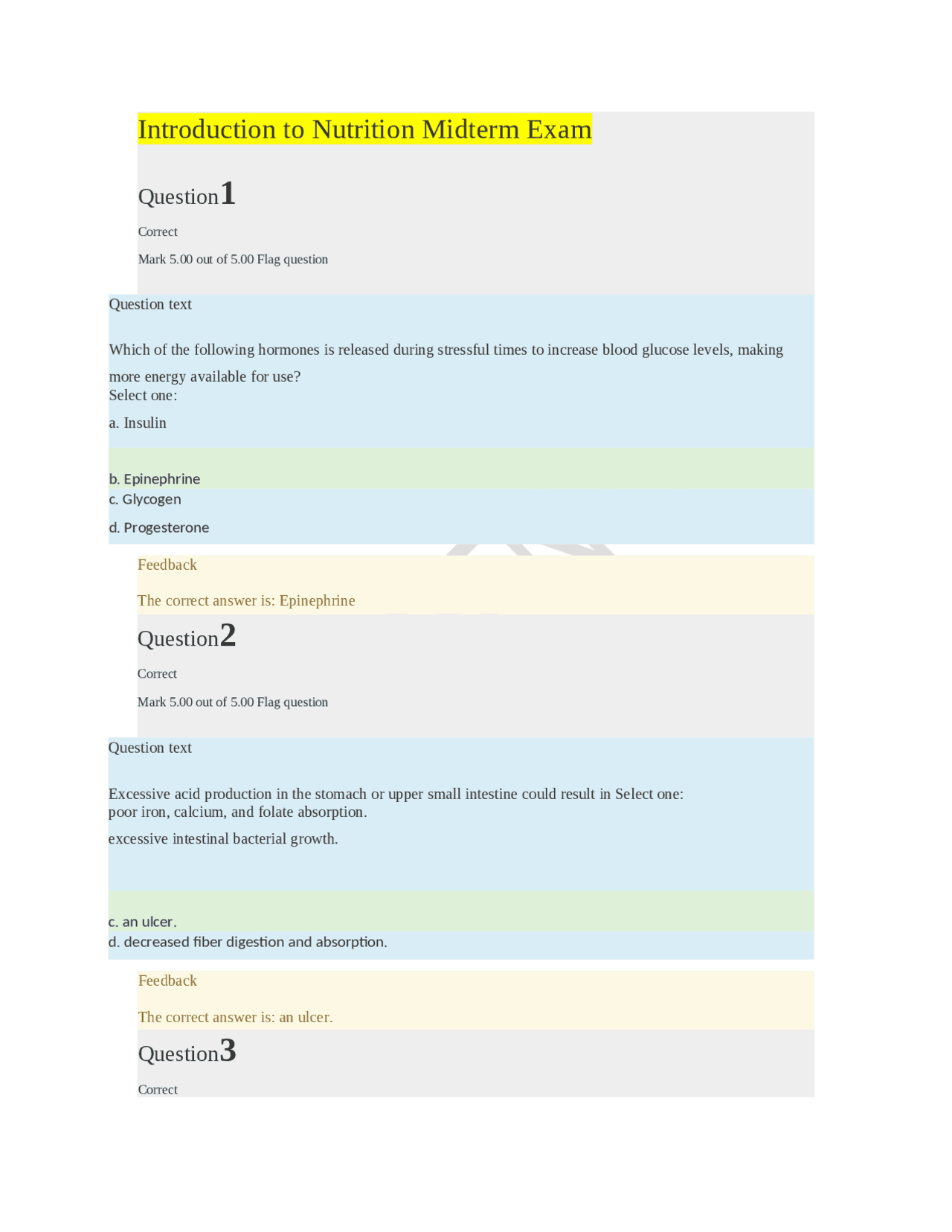 Introduction to Nutrition Midterm Exam | Exams Nursing | Docsity
