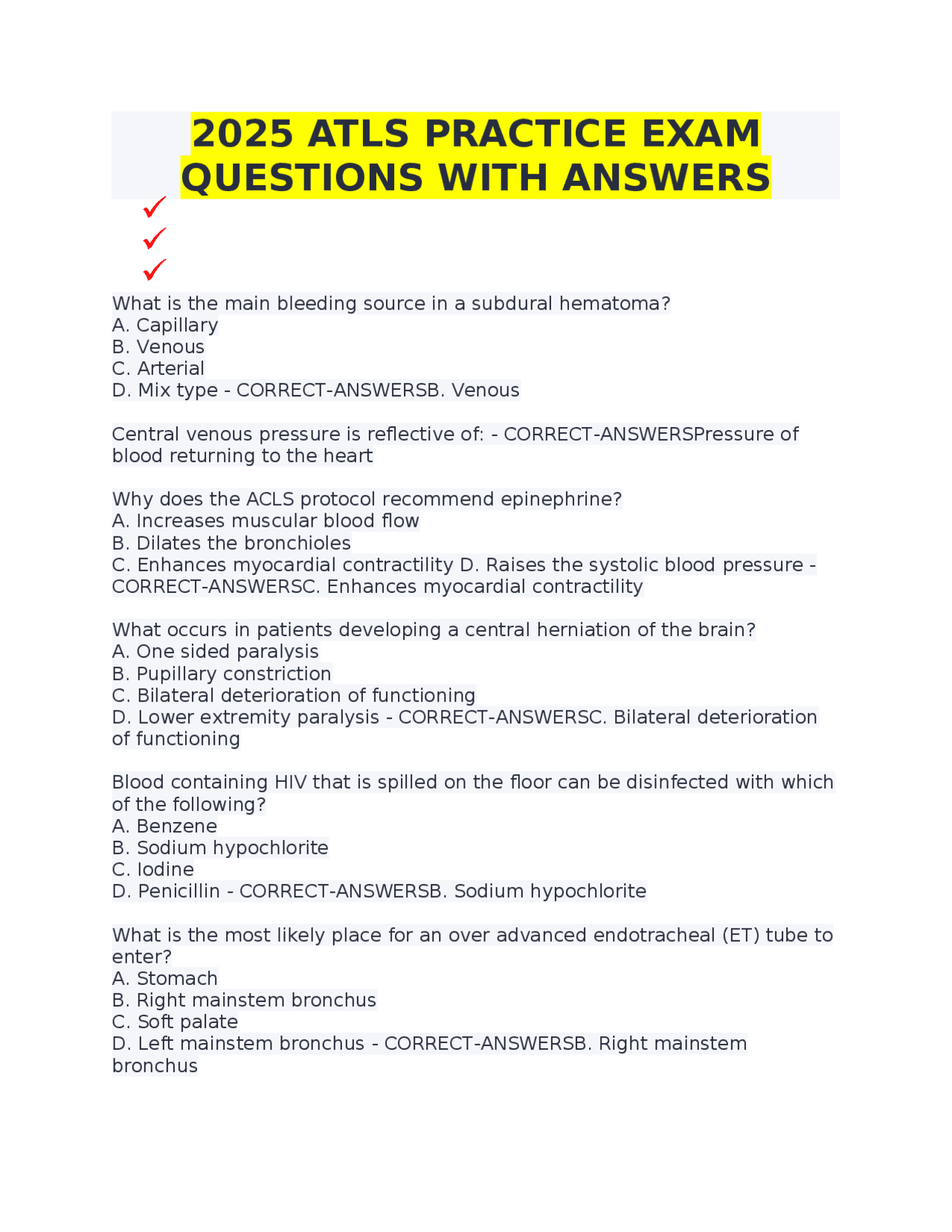 2025 ATLS PRACTICE EXAM QUESTIONS WITH ANSWERS | Exams Advanced ...