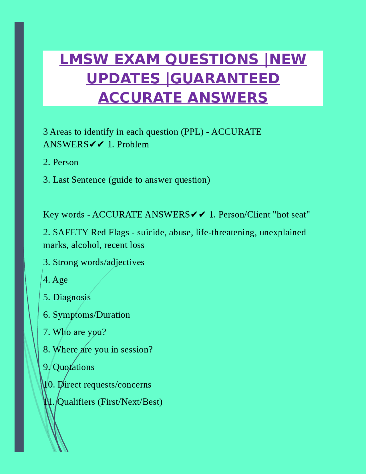 LMSW EXAM QUESTIONS |NEW UPDATES |GUARANTEED ACCURATE ANSWERS | Exams ...