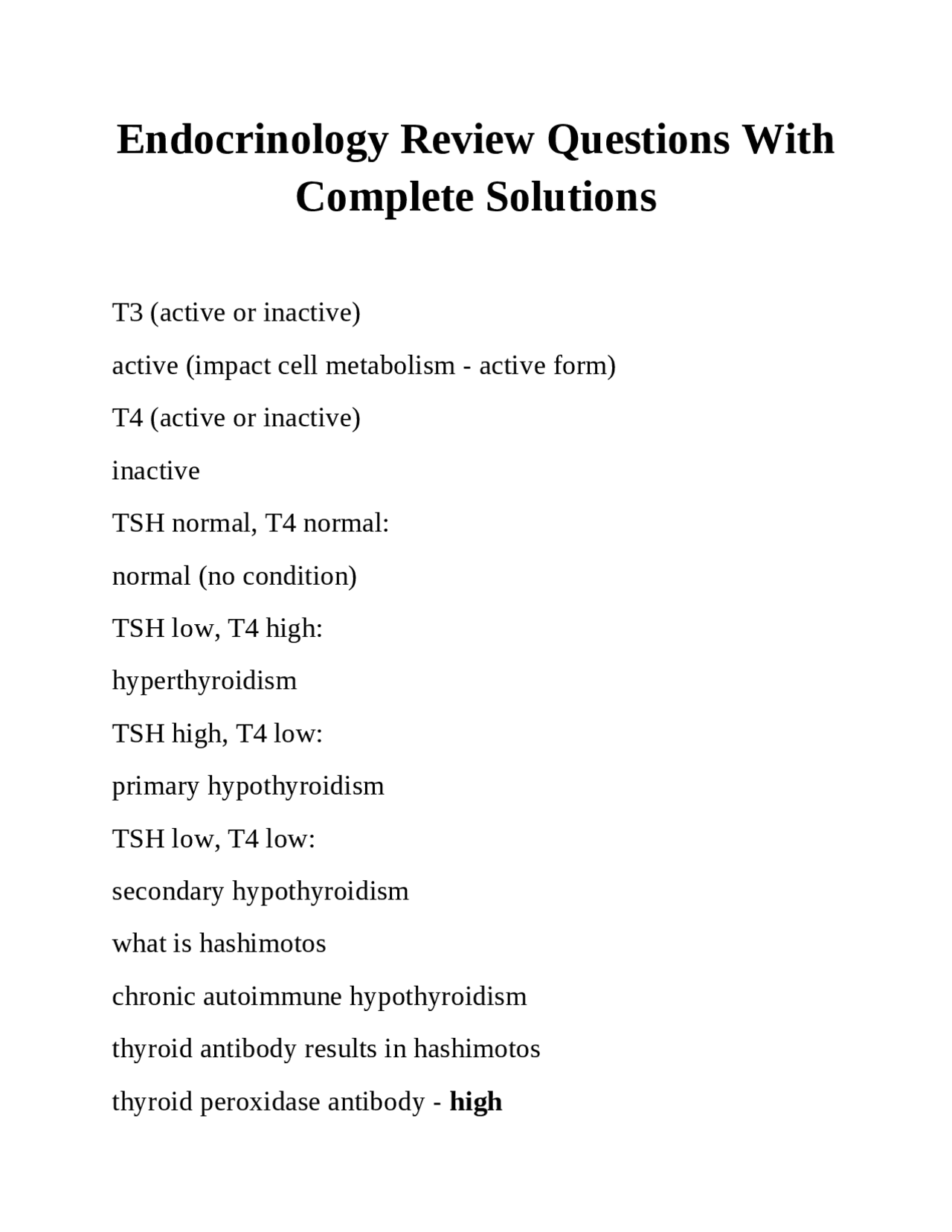 Endocrinology Review Questions with Complete Solutions: Thyroid and ...