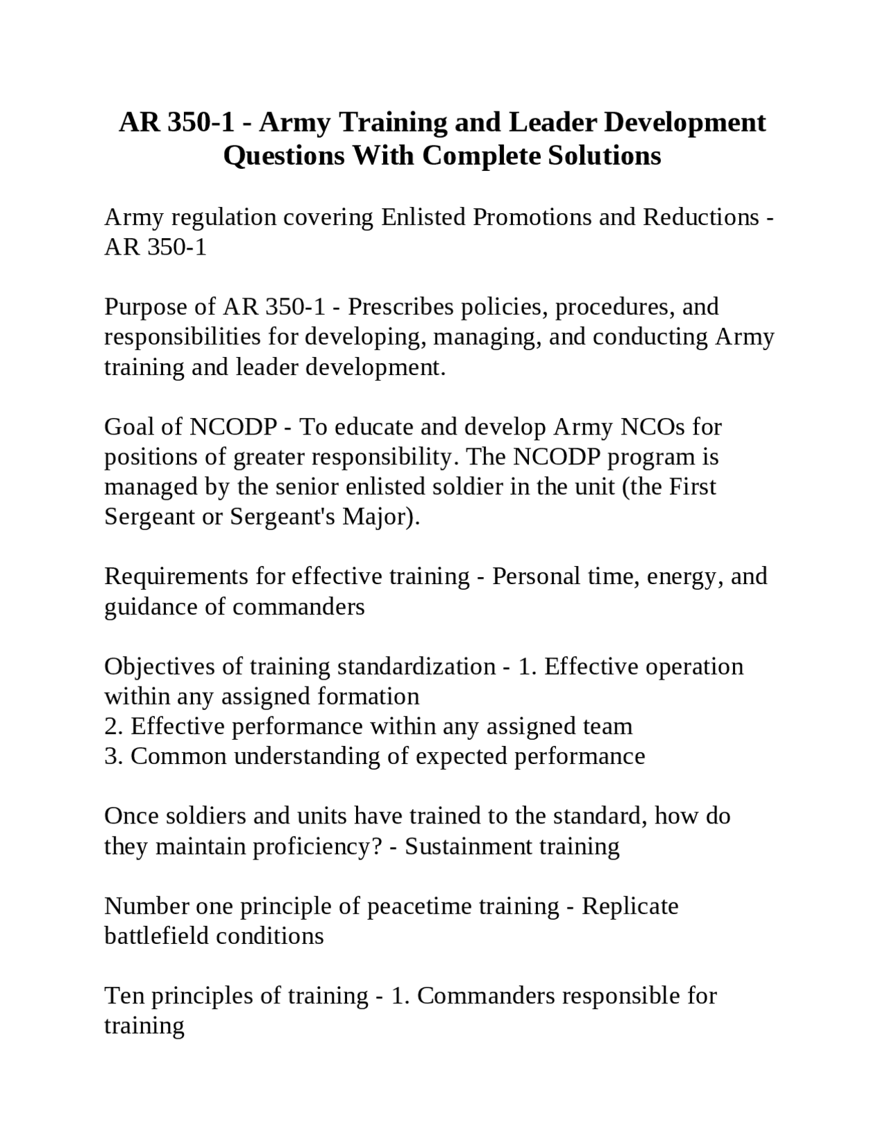 Army Training and Leader Development: Questions and Answers on AR 350-1 ...