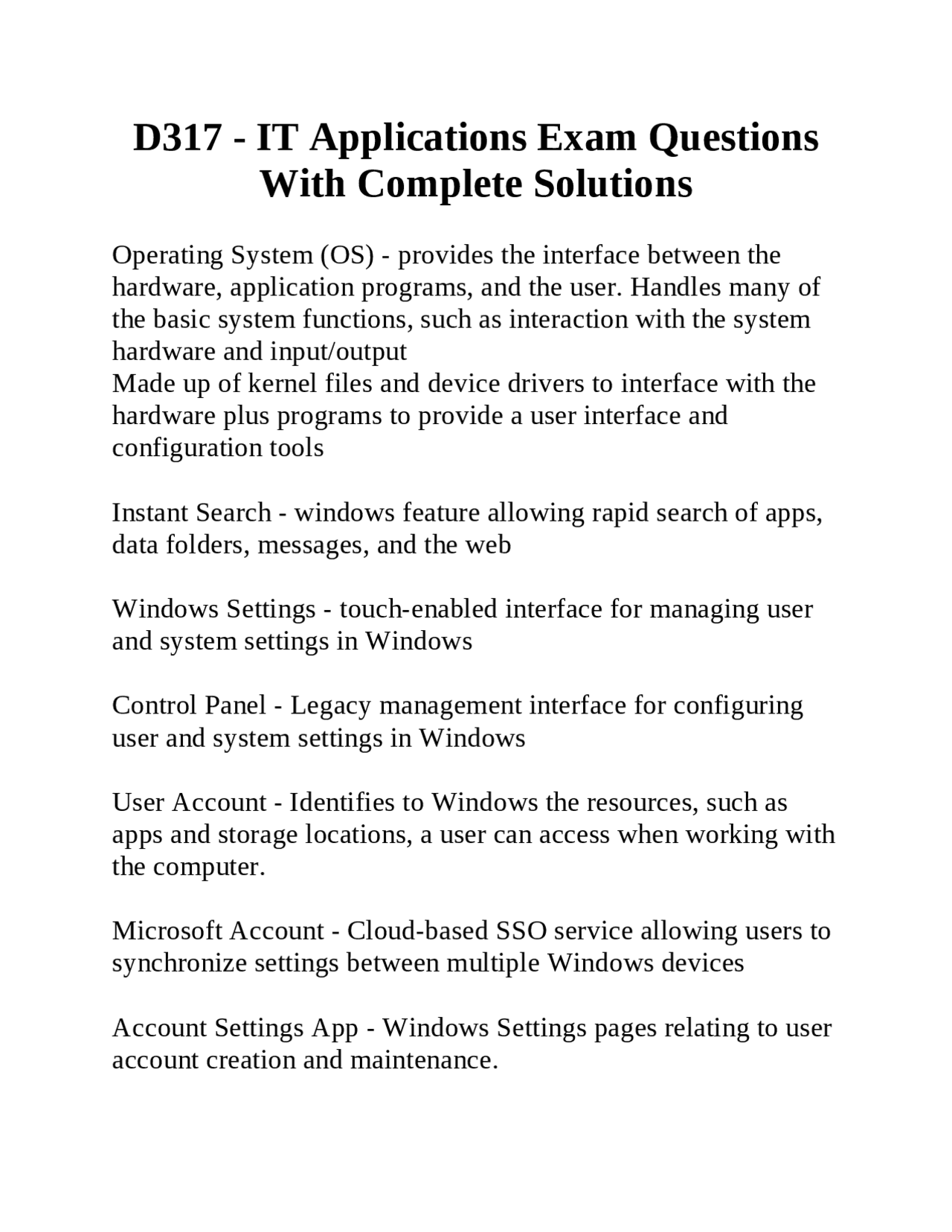 D317 - IT Applications Exam Questions With Complete Solutions | Exams Computer Applications ...