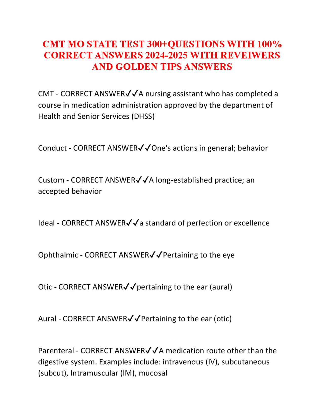 CMT MO STATE TEST 300+QUESTIONS WITH 100% CORRECT ANSWERS 2024-2025 ...