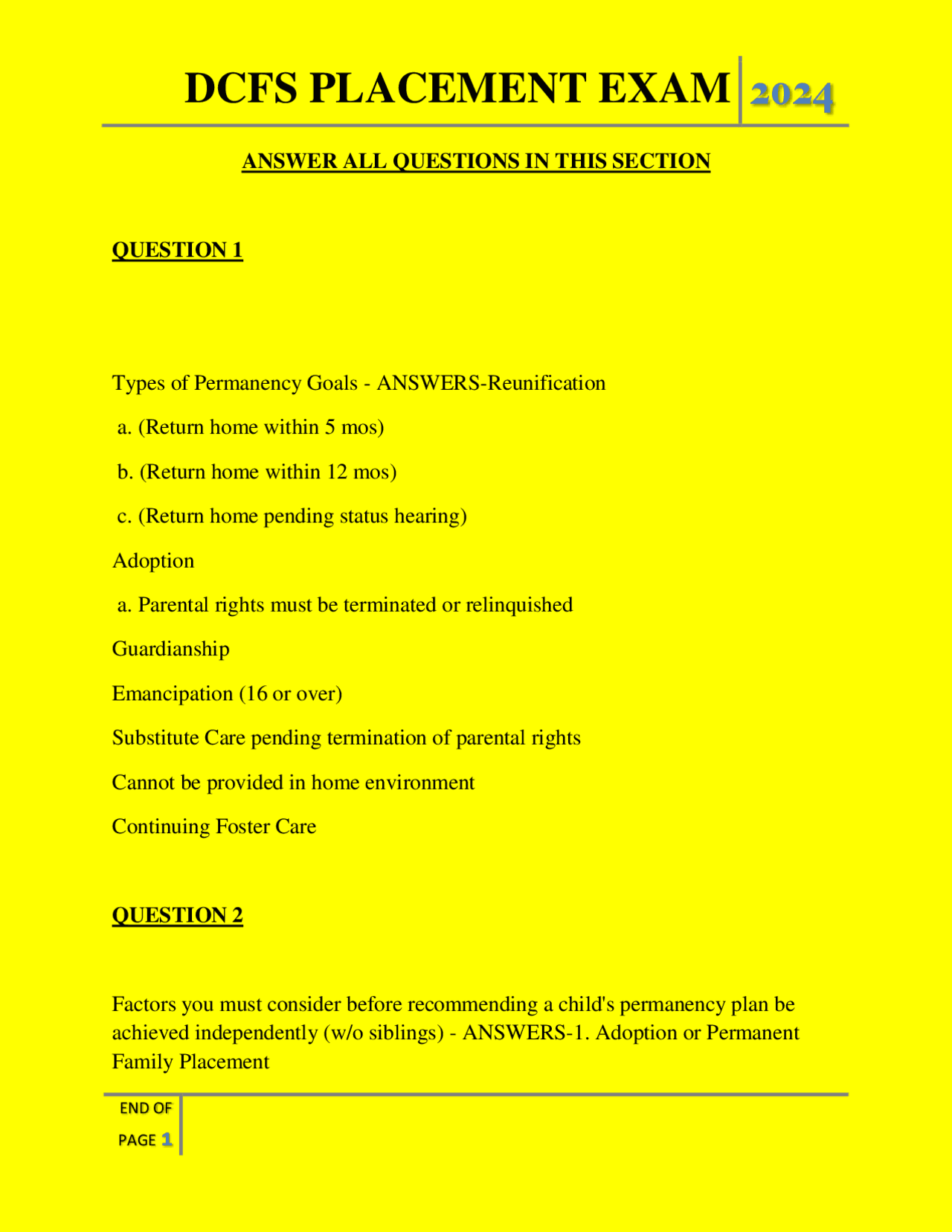 DCFS Placement Exam: Understanding Permanency Goals and Child Welfare ...