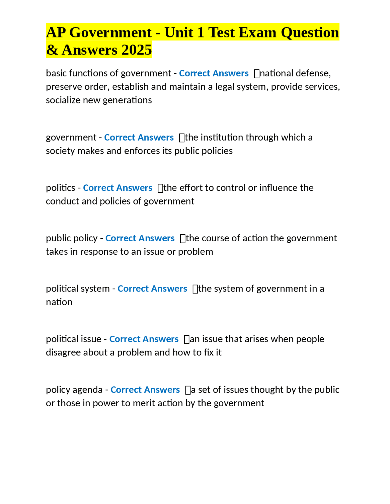 AP Government Unit 1 Test: Functions, Systems, & History | Exams ...