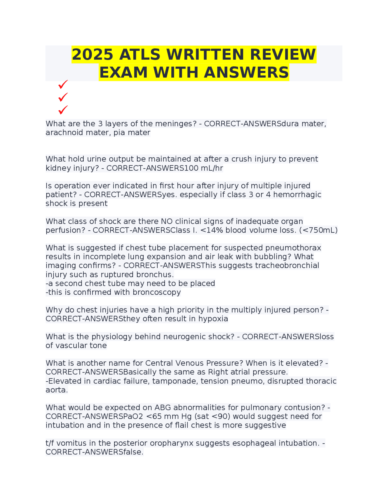 ATLS Written Review Exam with Answers: A Comprehensive Guide to Trauma ...