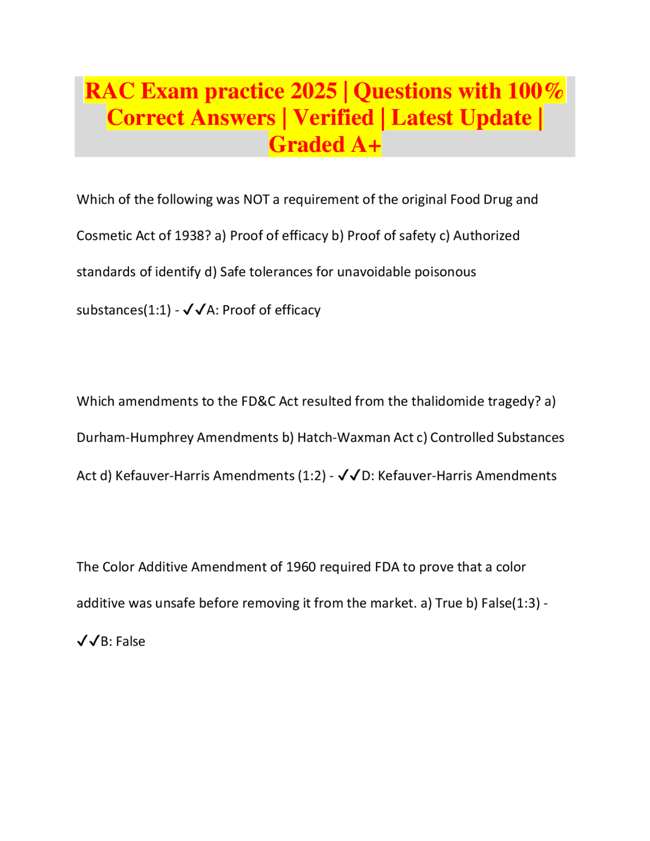 FDA Exam Practice Questions and Answers: 2025 Edition | Exams ...