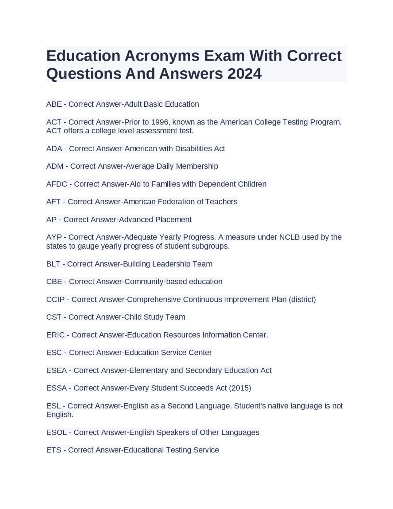 Education Acronyms Exam: Definitions and Explanations for 2024 | Exams ...
