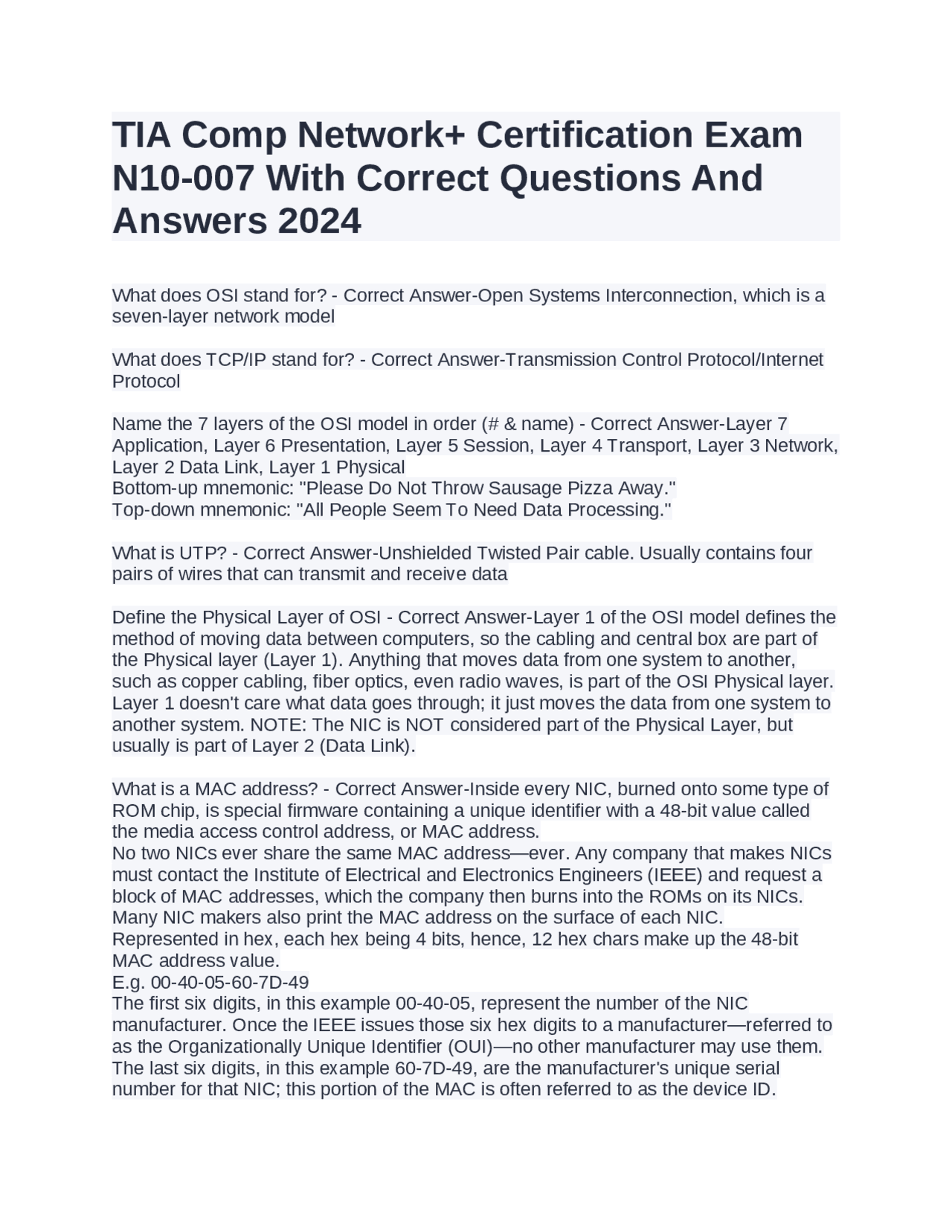 Network+ Certification Exam Preparation: OSI Model, MAC Addressing, and ...