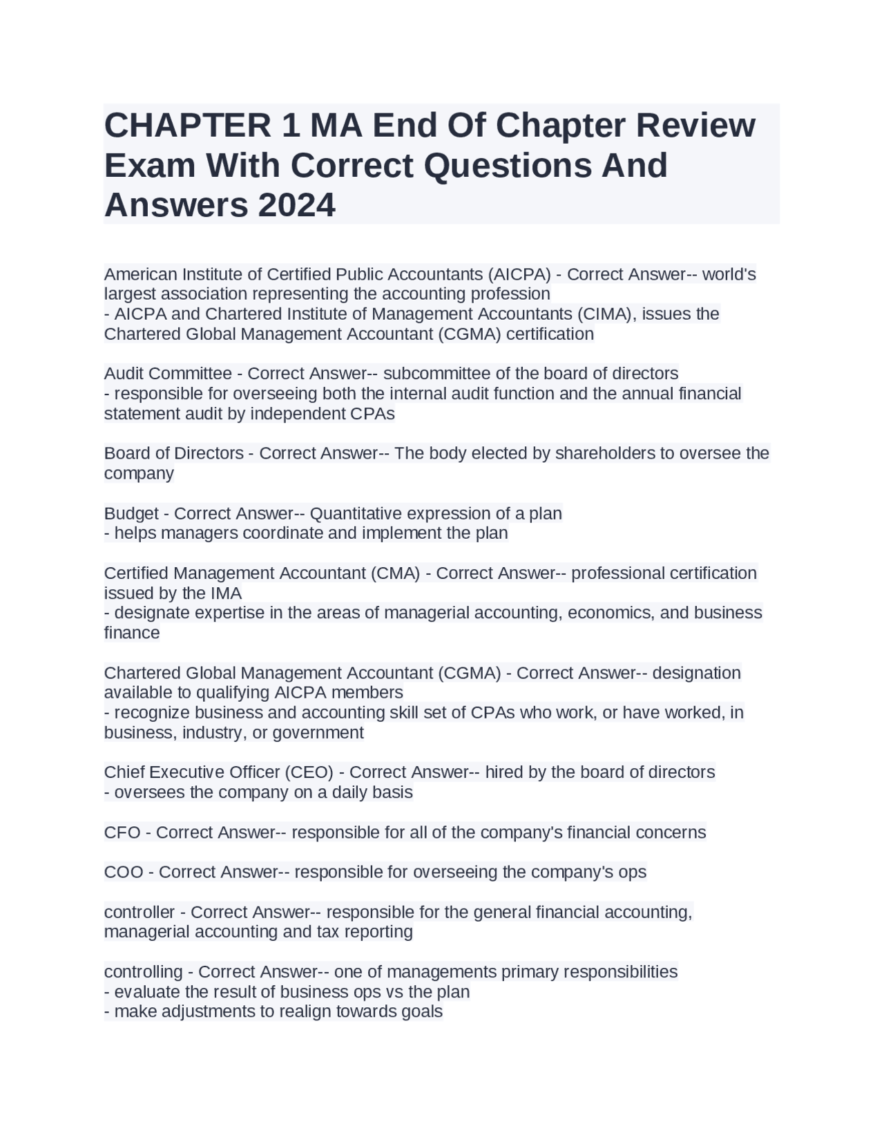 CHAPTER 1 MA End Of Chapter Review Exam With Correct Questions And Answers 2024 | Exams Advanced ...