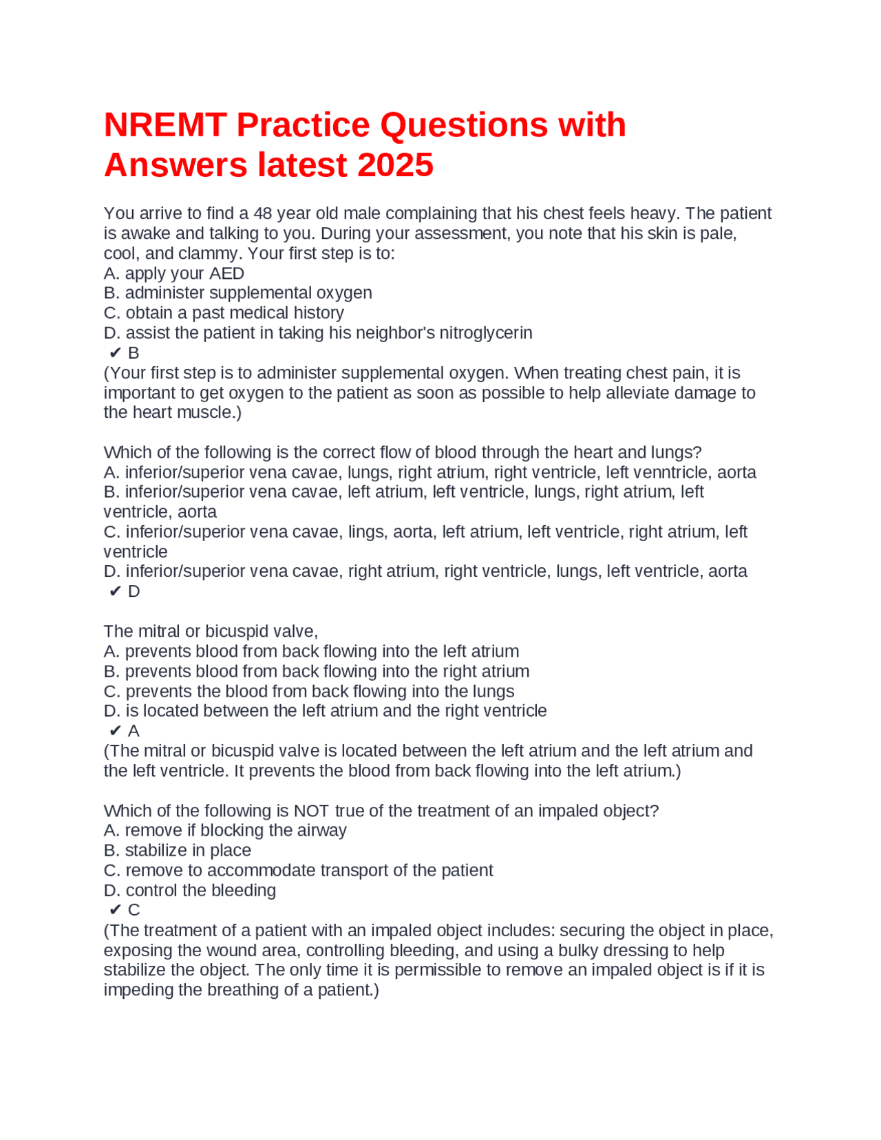 NREMT Practice Questions with Answers: Latest 2025 Edition | Exams ...