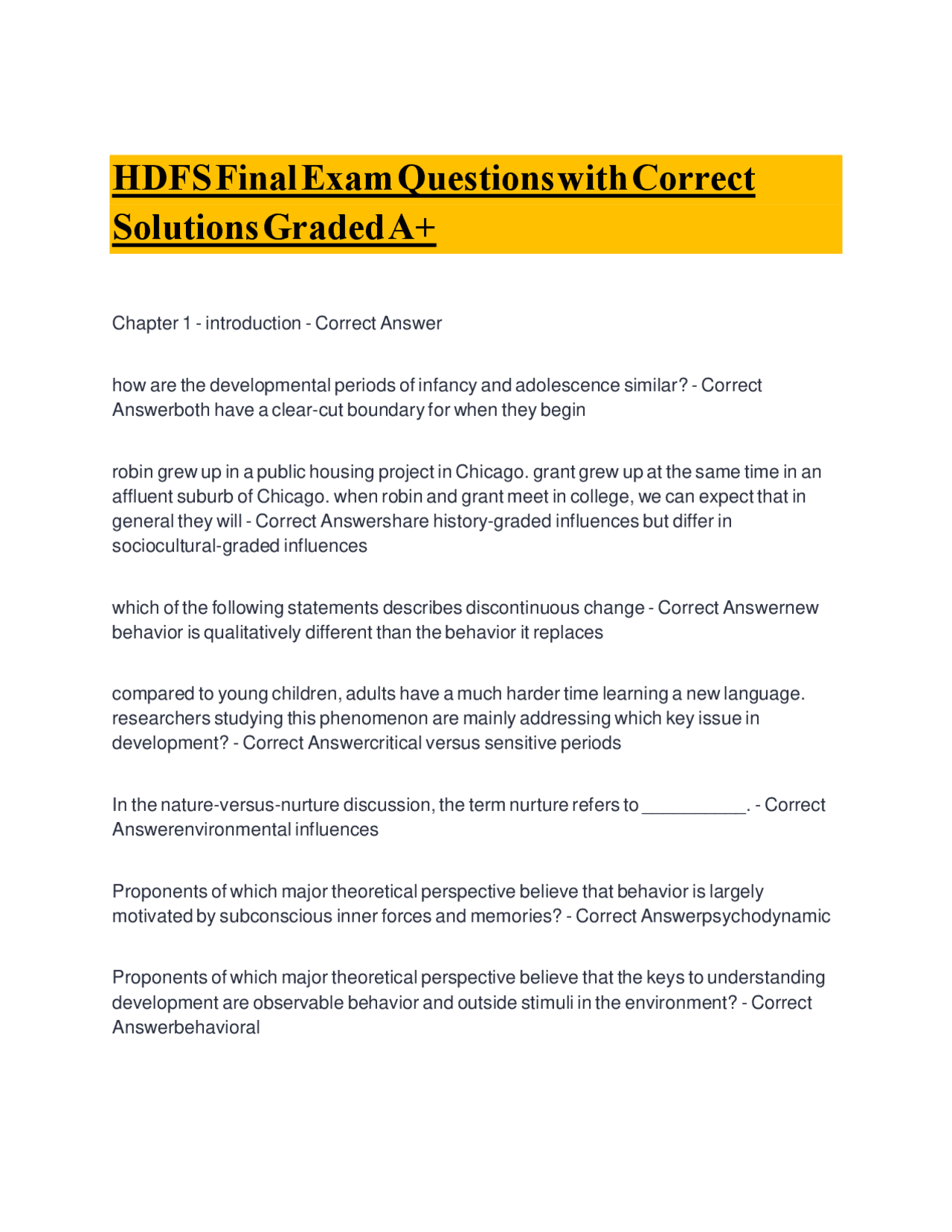 HDFS Final Exam Questions and Answers: A Comprehensive Guide to Key Concepts | Exams Nursing ...