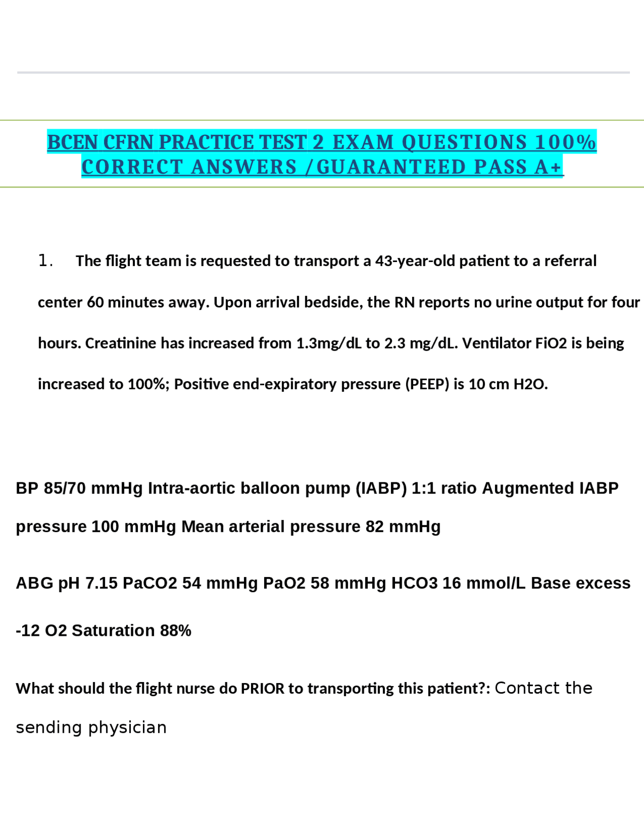 BCEN CFRN PRACTICE TEST 2 EXAM QUESTIONS 100% CORRECT ANSWERS ...