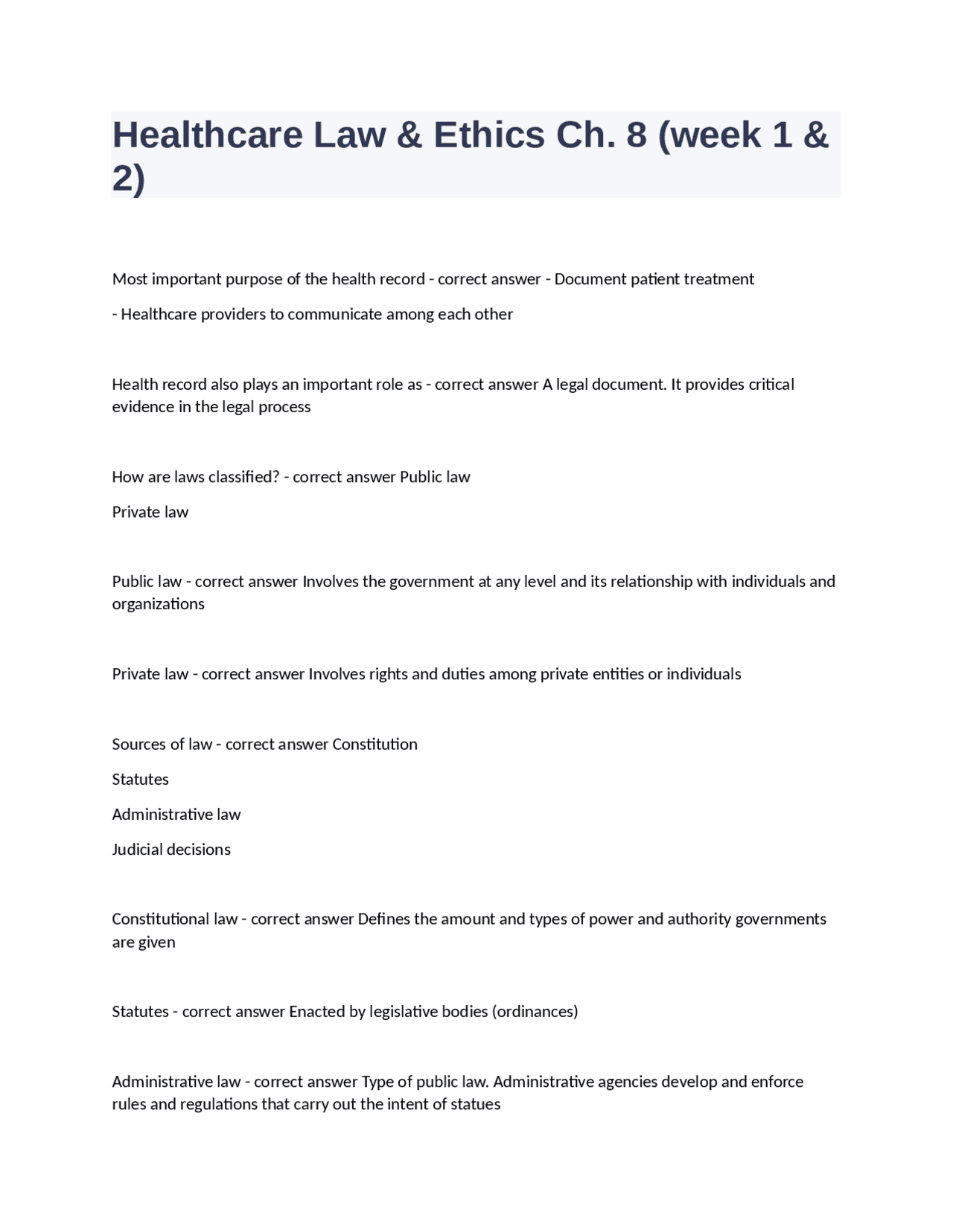 Healthcare Law & Ethics: Chapter 8 - Legal Principles and Patient ...