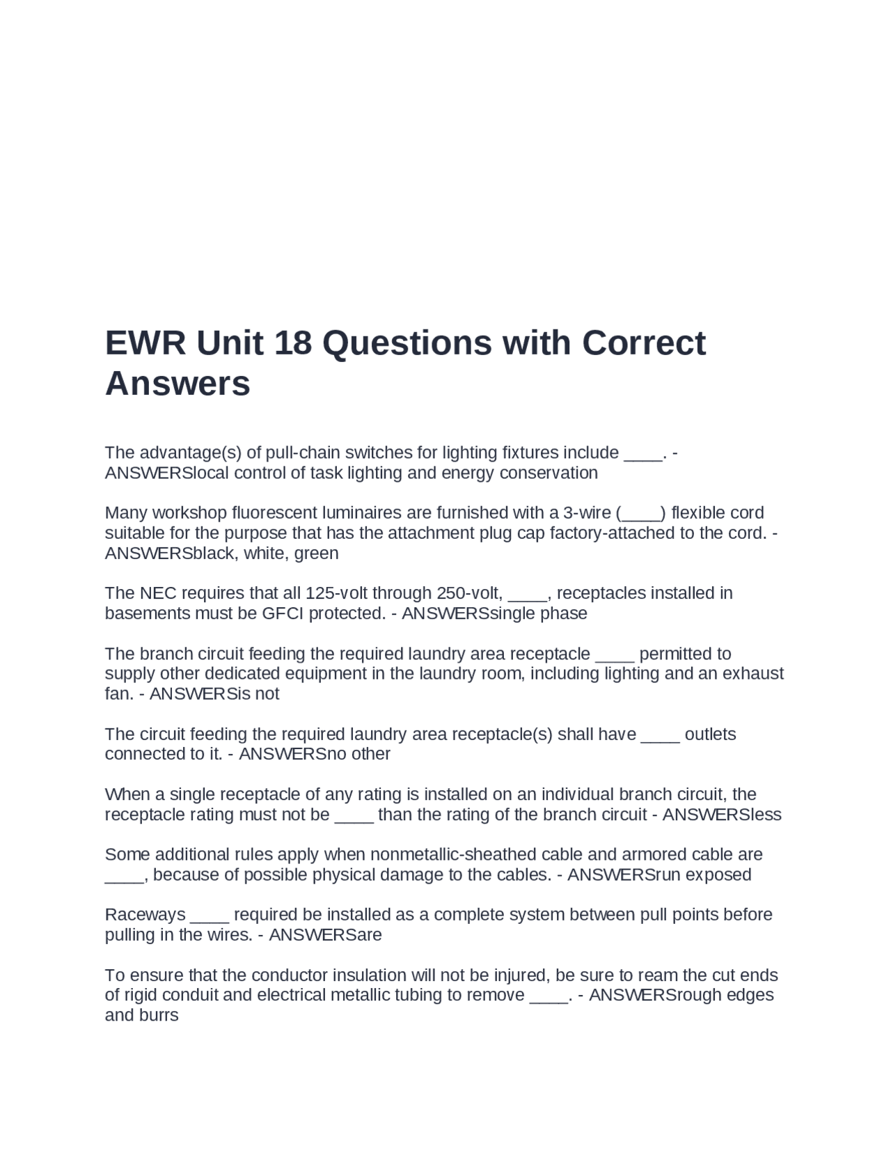 Electrical Wiring: Questions and Answers for EWR Unit 18 | Exams ...