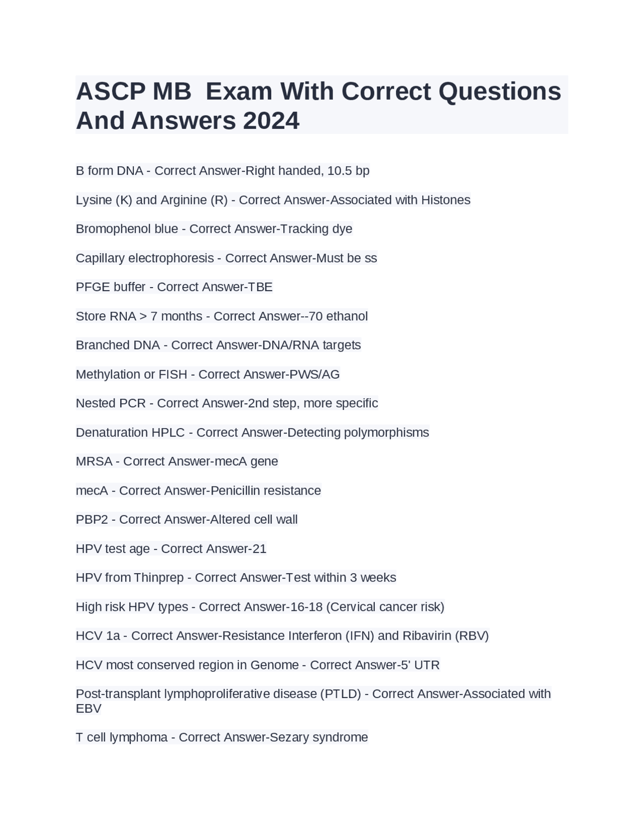 ASCP MB Exam With Correct Questions And Answers 2024 | Exams Advanced ...