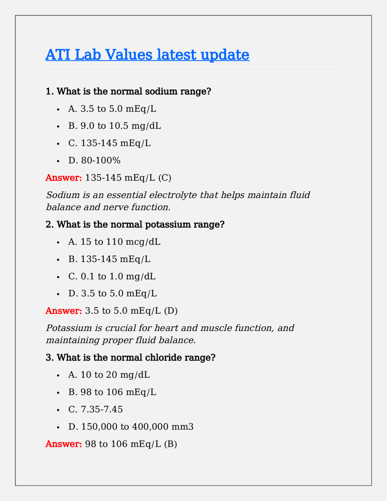 ATI Lab Values: Normal Ranges and Definitions | Exams Personal Health ...