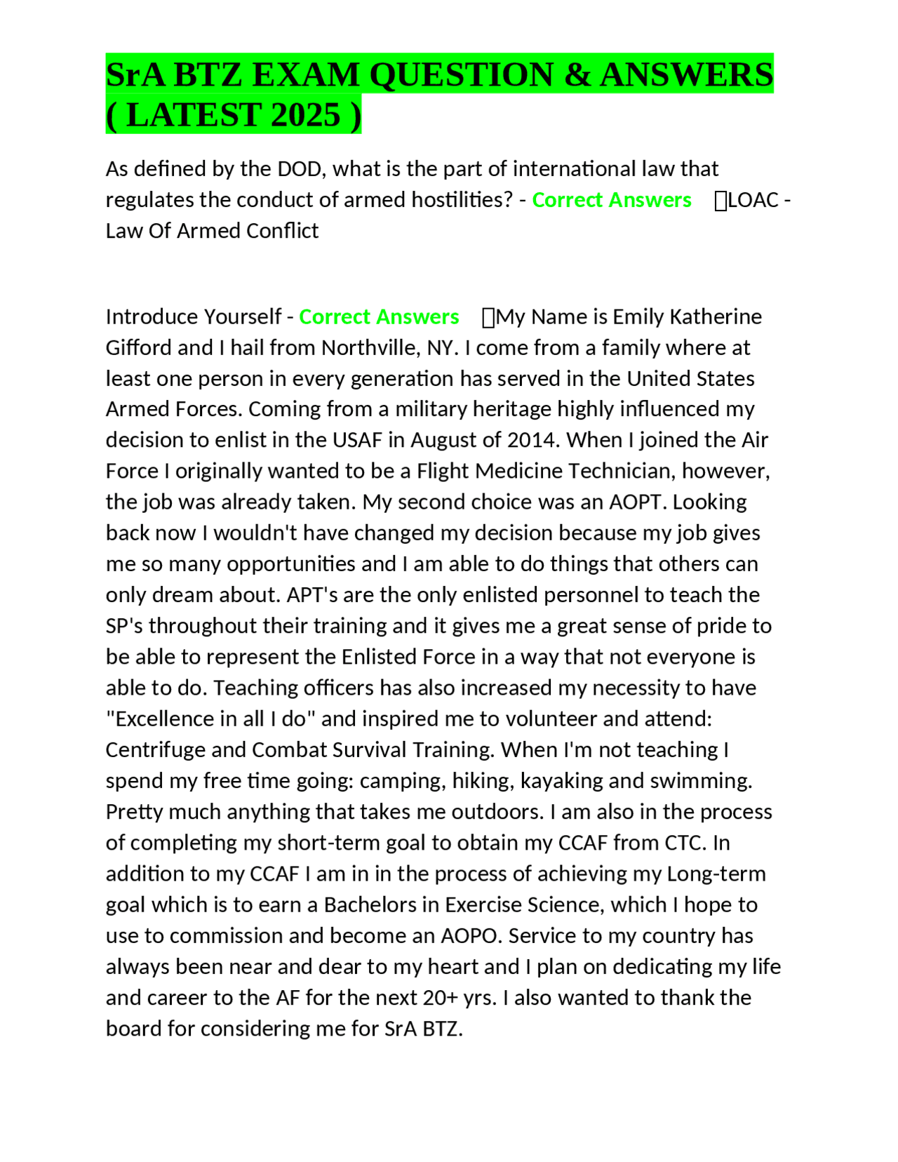 SrA BTZ EXAM QUESTION & ANSWERS ( LATEST 2025 ) | Exams Nursing | Docsity