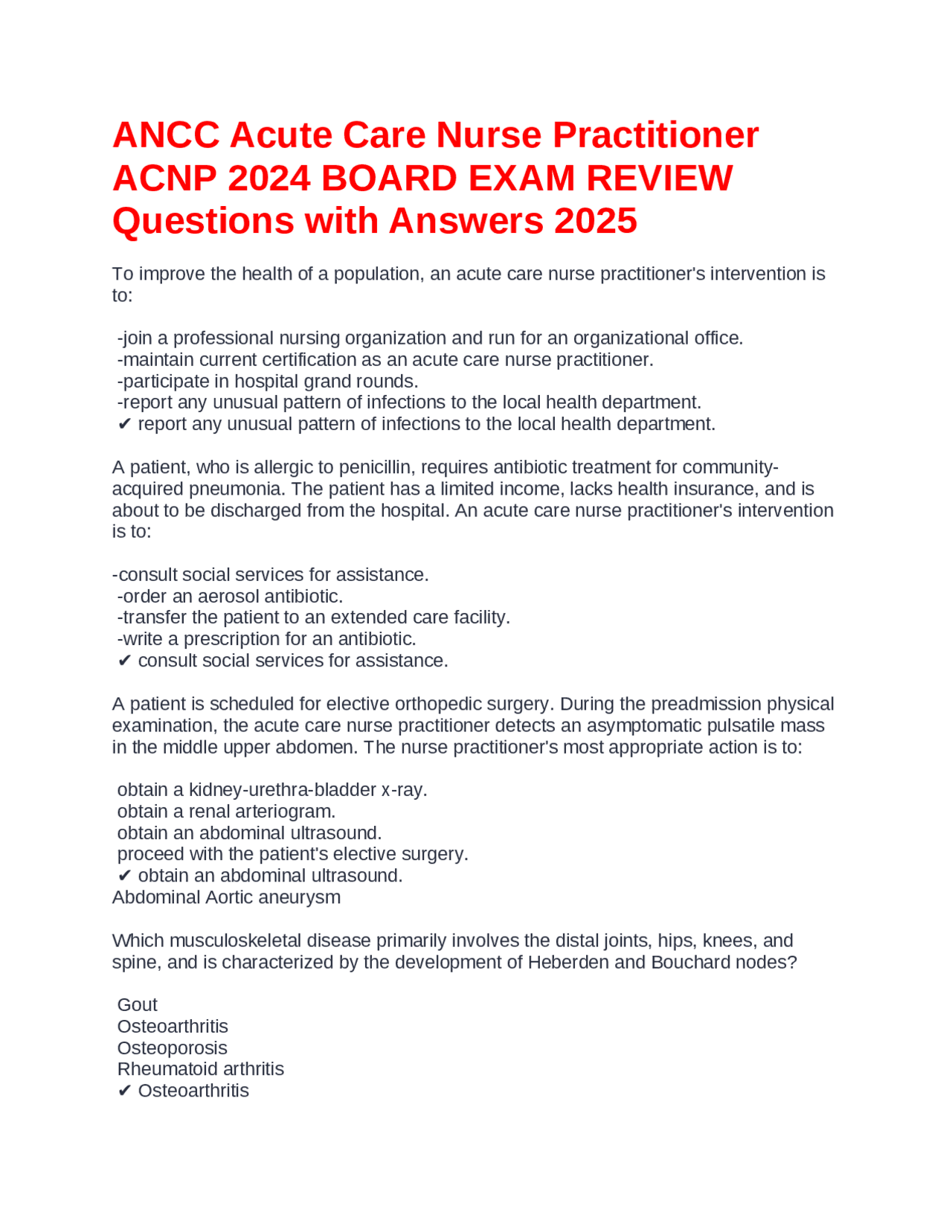 ANCC Acute Care Nurse Practitioner ACNP 2024 BOARD EXAM REVIEW ...