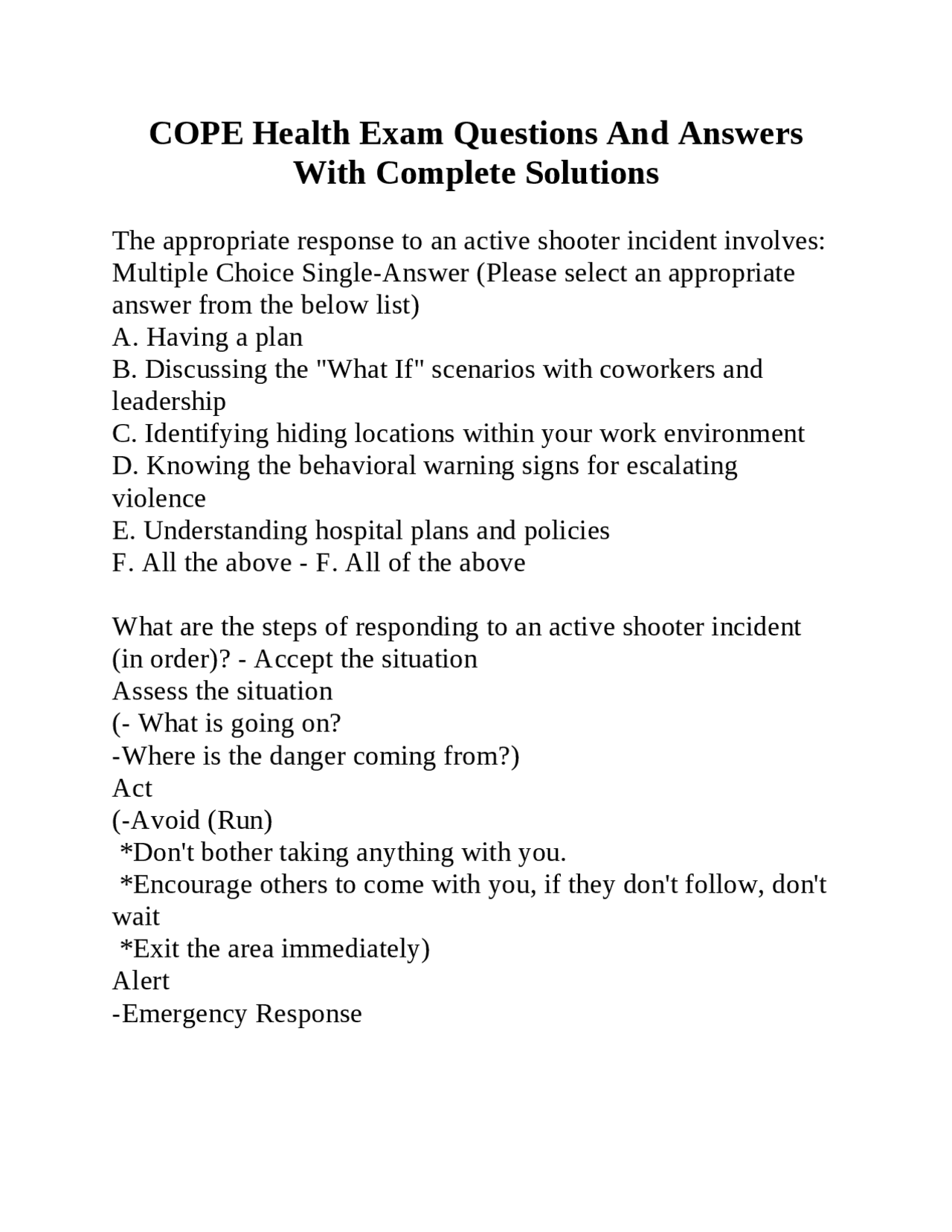 COPE Health Exam Questions and Answers: A Guide to Safety and Patient ...