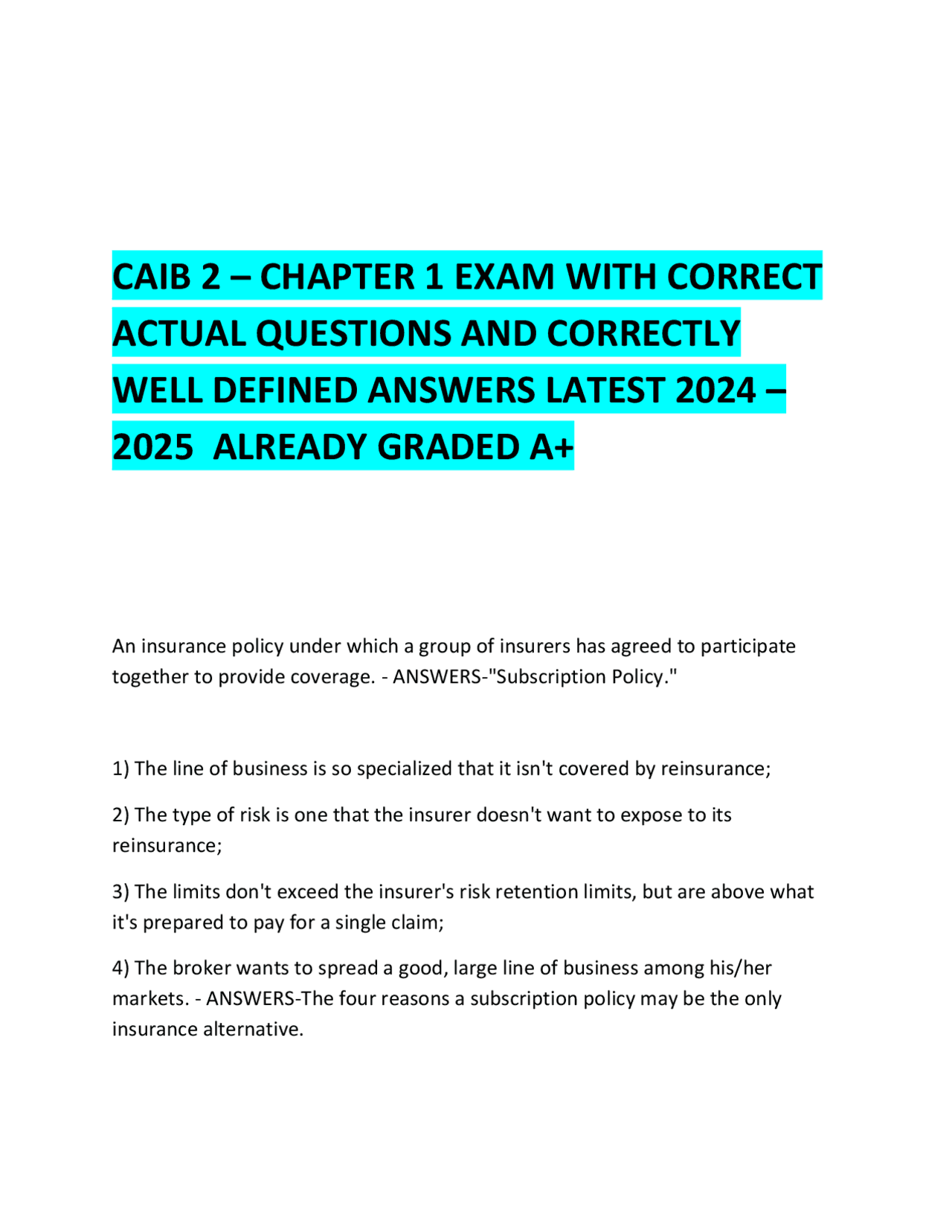 CAIB 2 – CHAPTER 1 EXAM WITH CORRECT ACTUAL QUESTIONS AND CORRECTLY ...