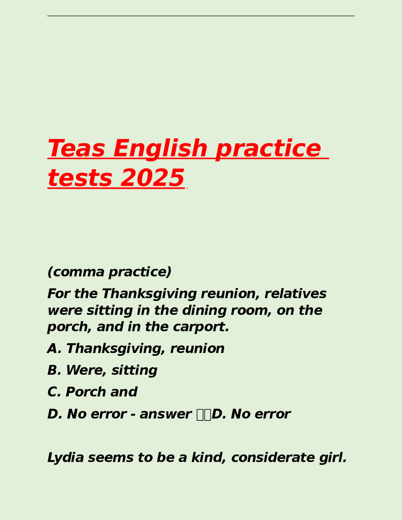 Teas English Practice Tests: Comma Practice and Grammar Exercises ...